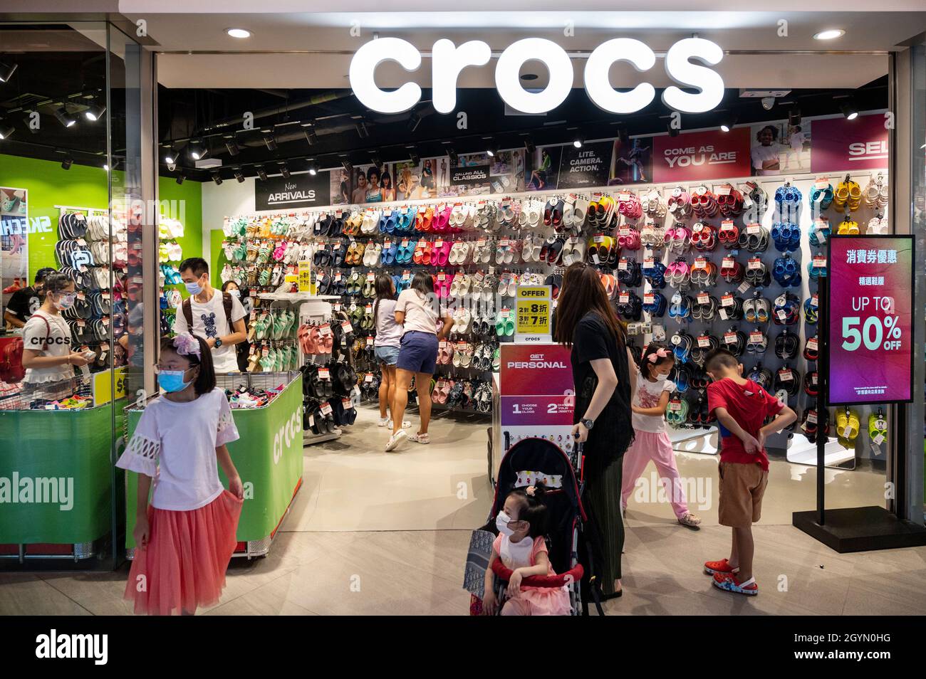 Hong Kong, China. 1st Oct, 2021. Shoppers are seen at the American shoe ...