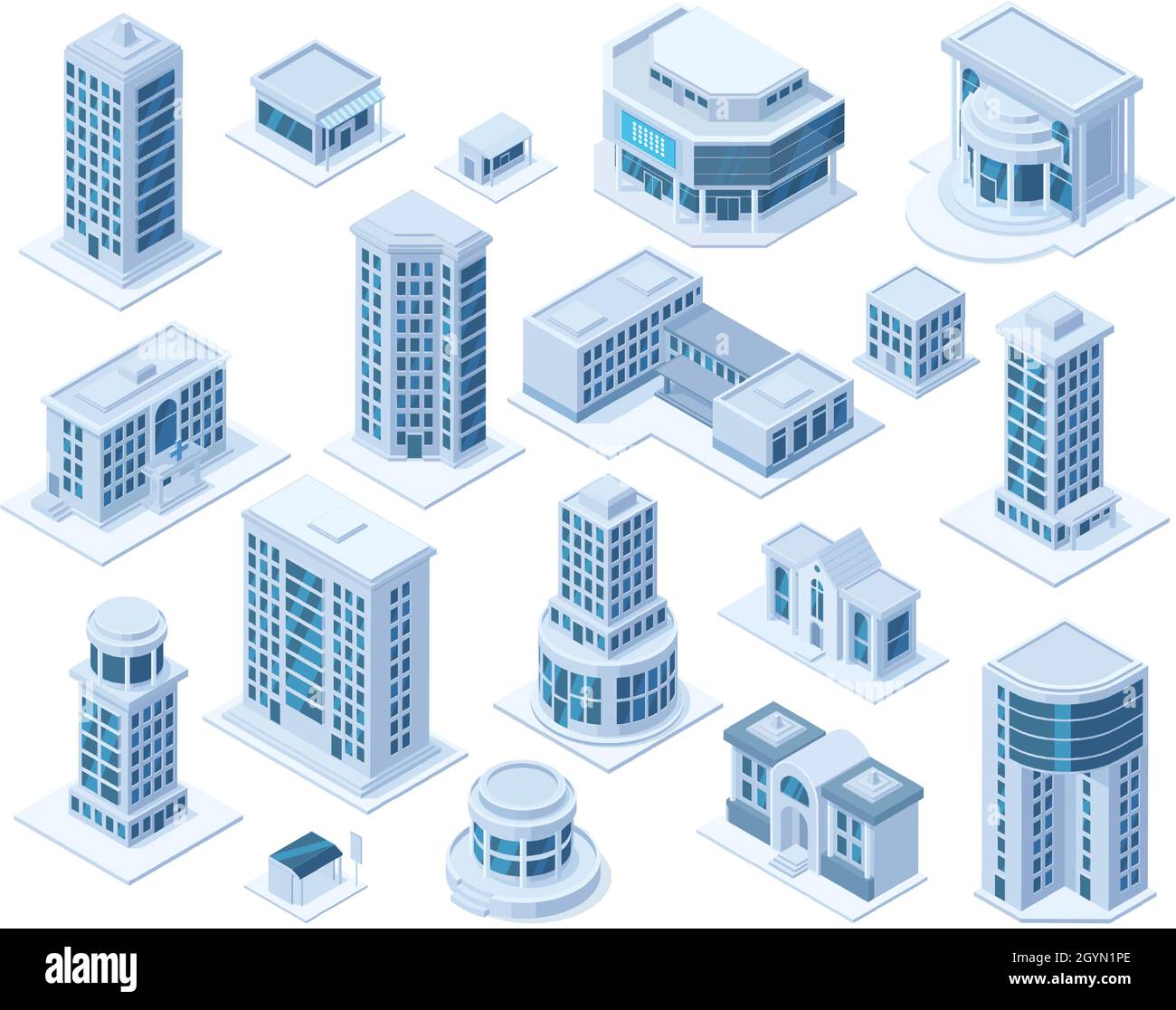 Isometric urban city downtown district architecture buildings ...