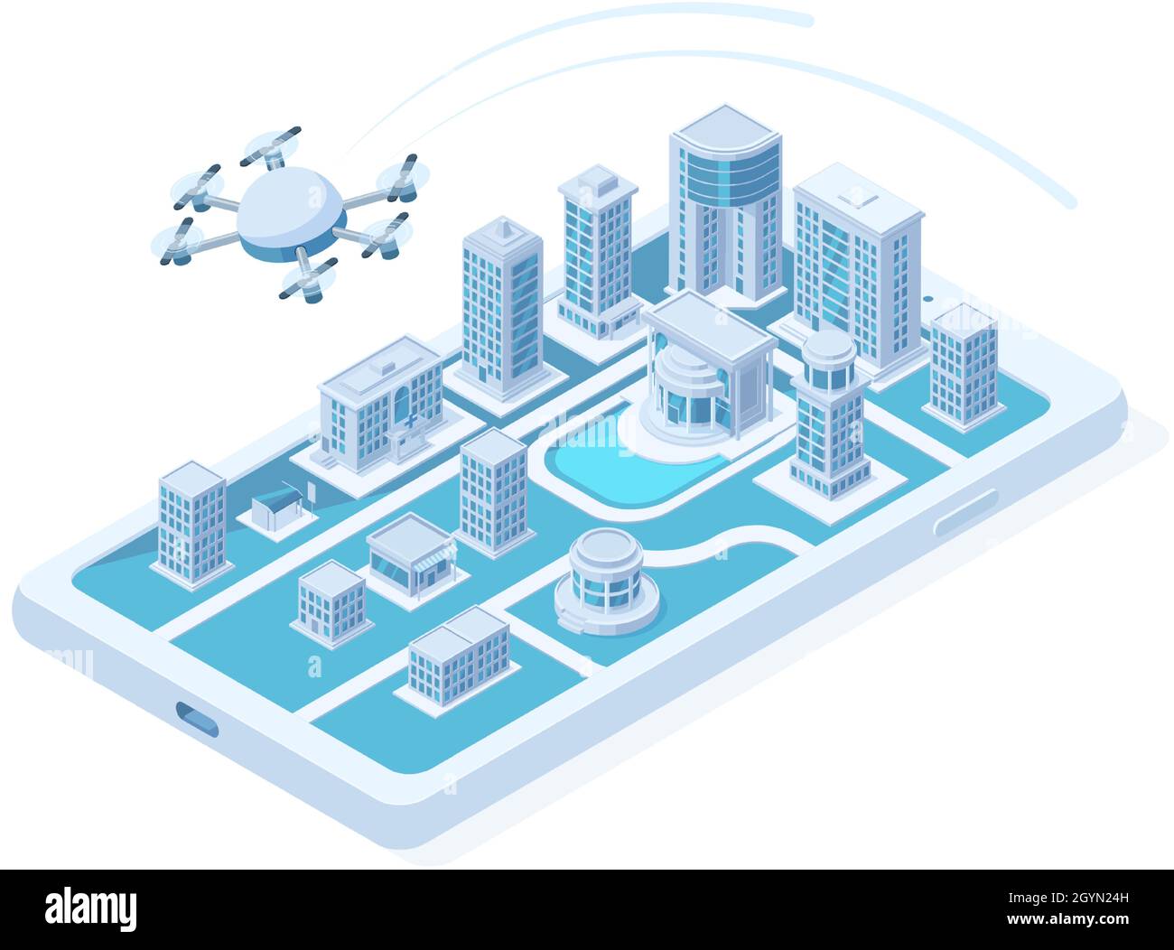 Isometric drone aerial delivery, quadcopter digital innovation concept ...