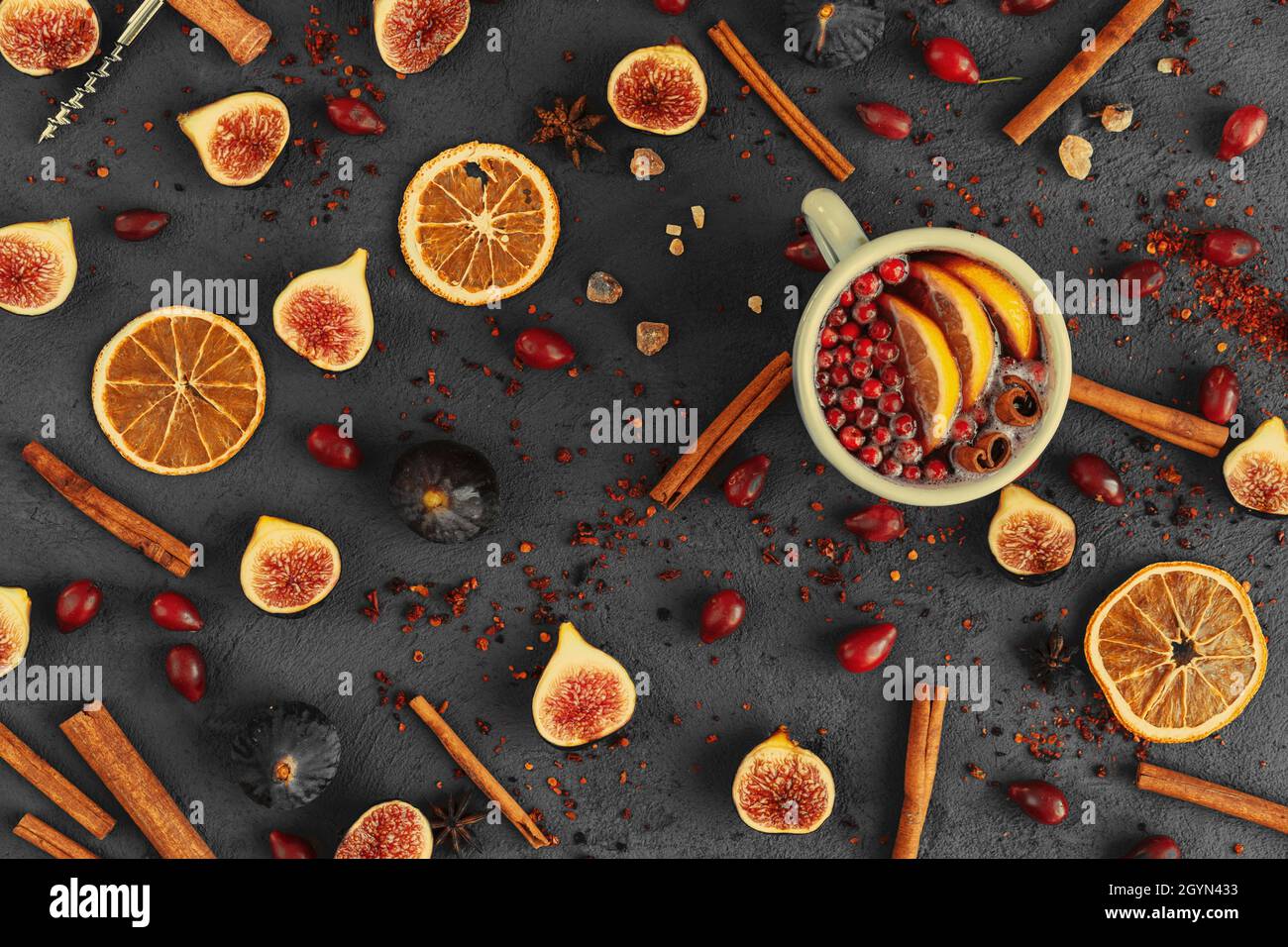 Glint wine glass with ingredients, view from above Stock Photo - Alamy