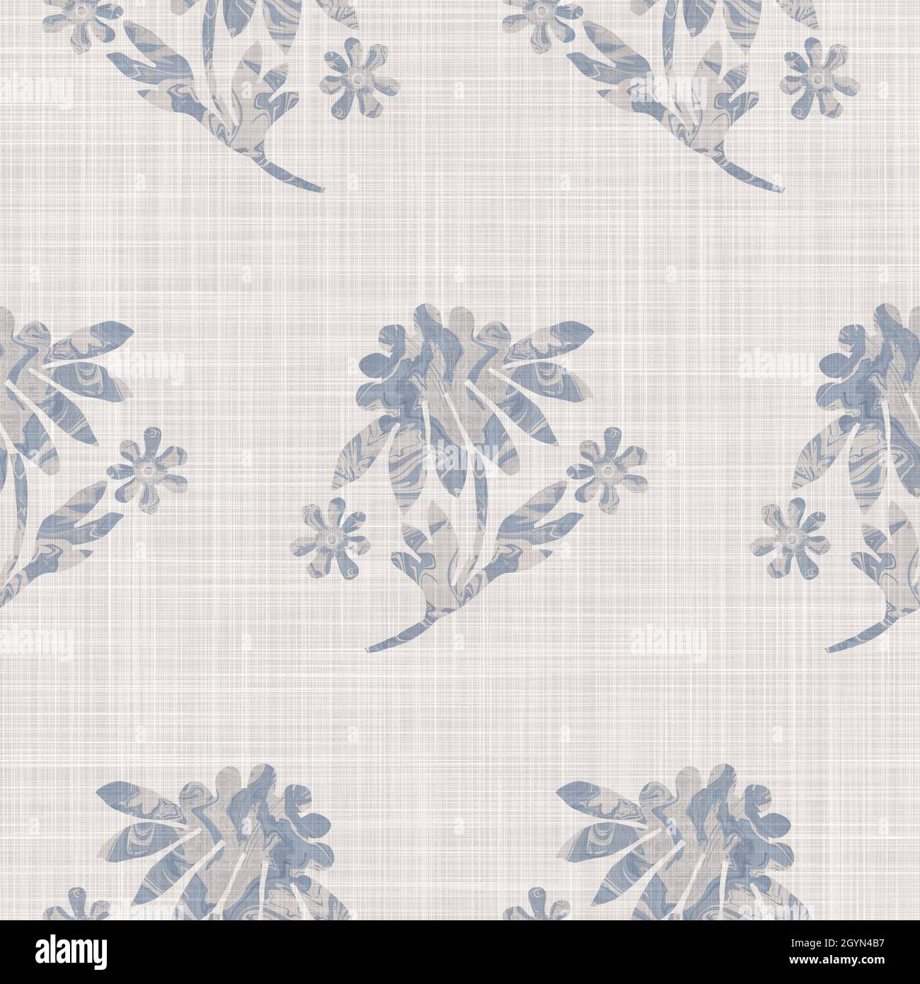 Seamless french linen printed floral damask background. Provence blue ...
