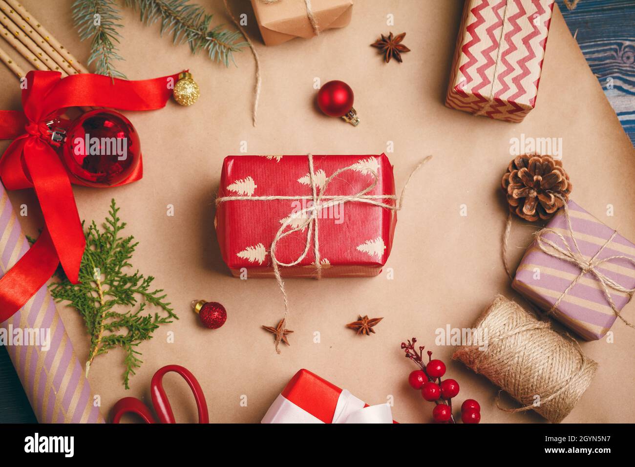 Getting ready for christmas, wrapping gifts and making decorations ...