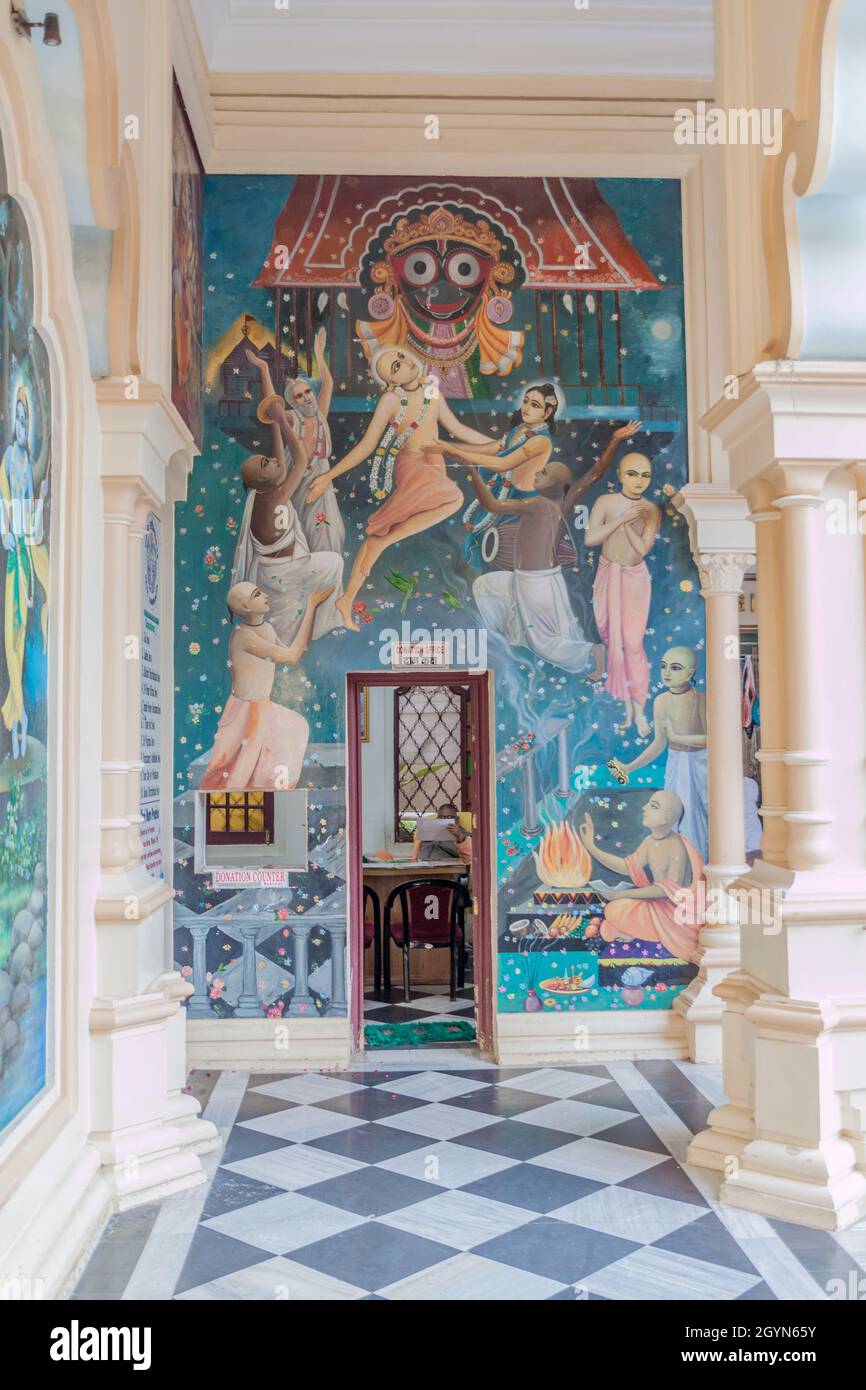 VRINDAVAN, INDIA - FEBRUARY 18, 2017: Interior of Krishna Balaram ...