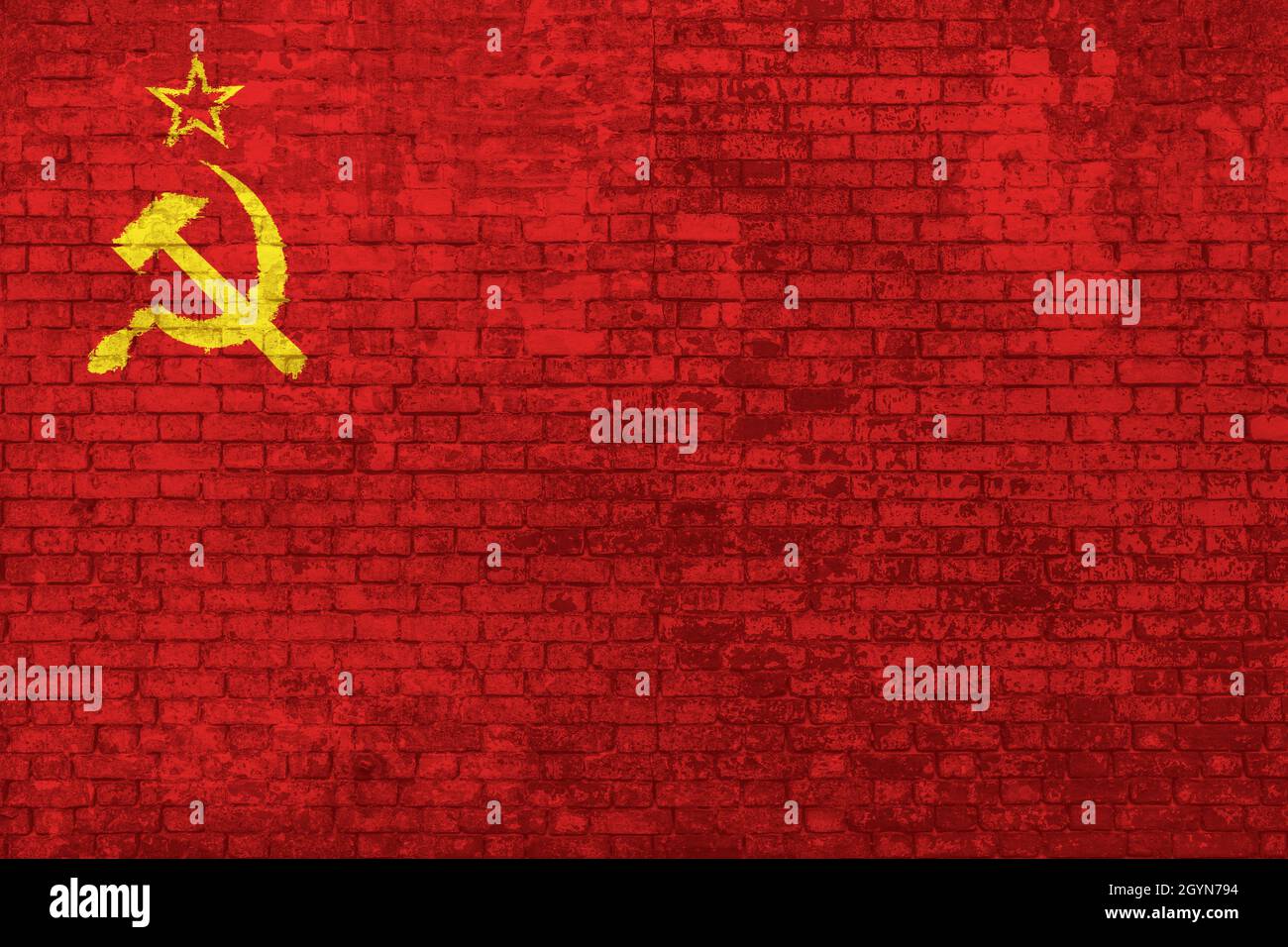 Wall of bricks painted with the Flag of the old Soviet Union, adopted ...