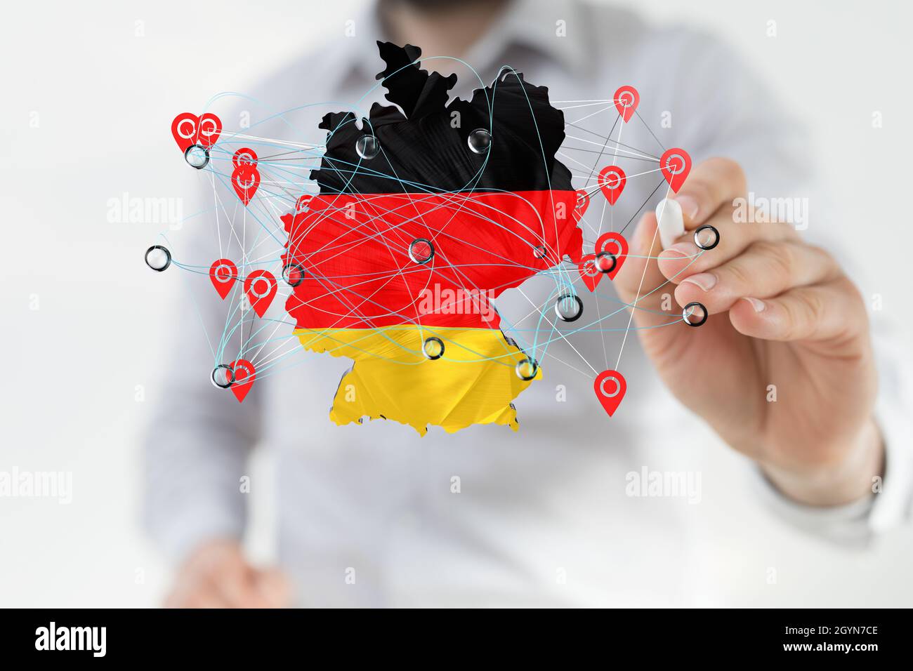 3D rendering of a digital german map with a national flag and ...