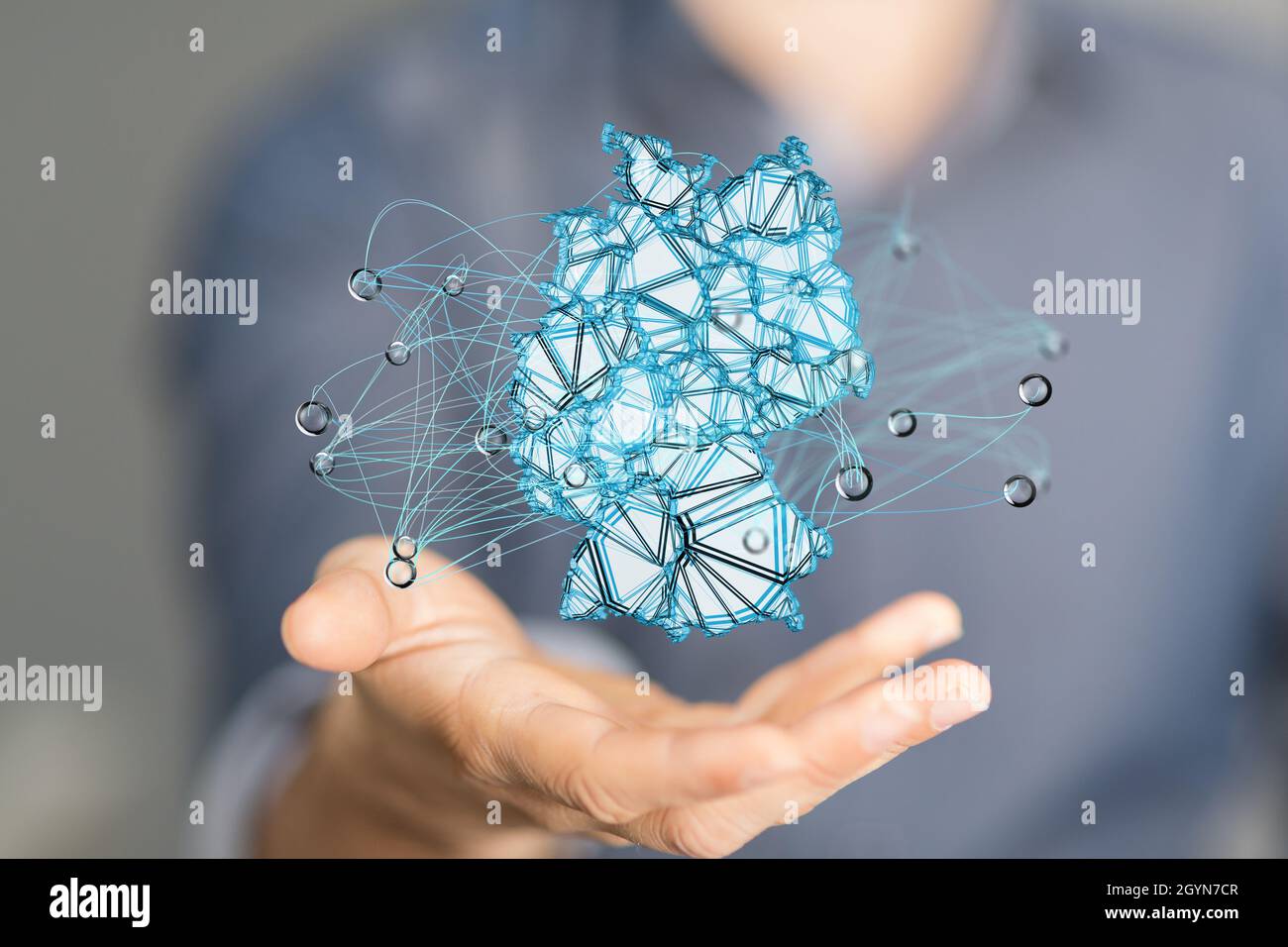 3D rendering of a digital german map with a national flag and ...