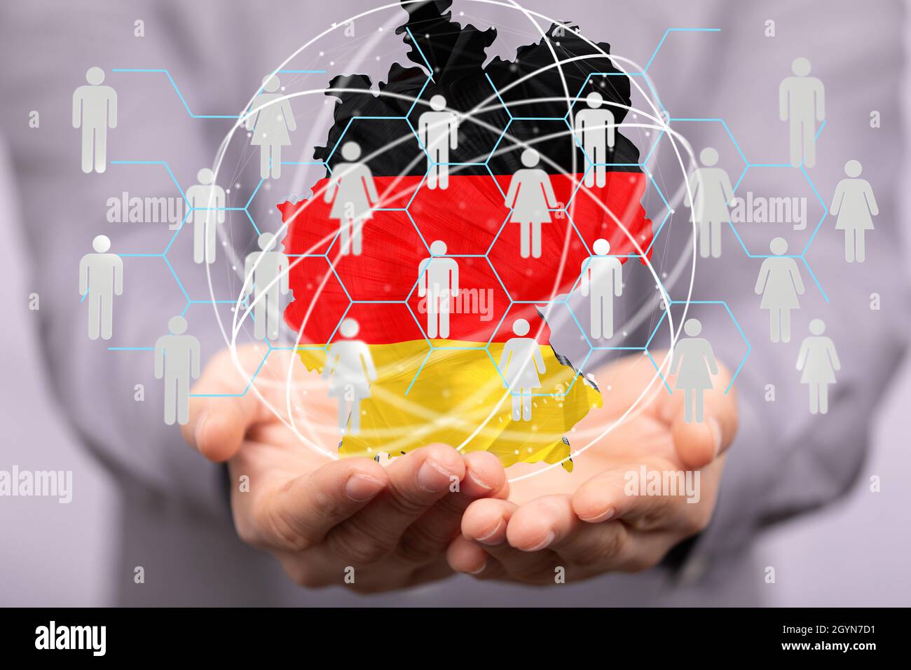 3D rendering of a digital german map with a national flag and ...