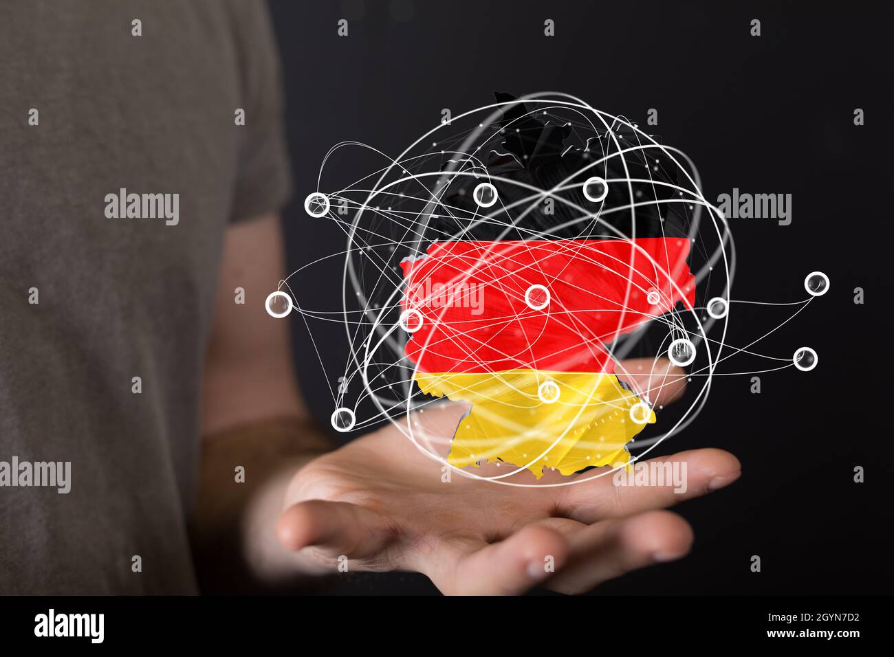 3D rendering of a digital german map with a national flag and ...