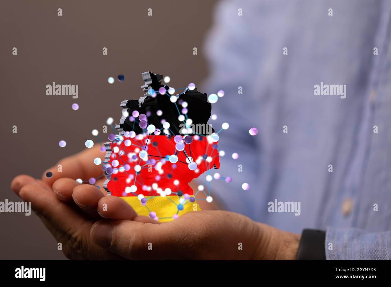 3D rendering of a digital german map with a national flag and ...
