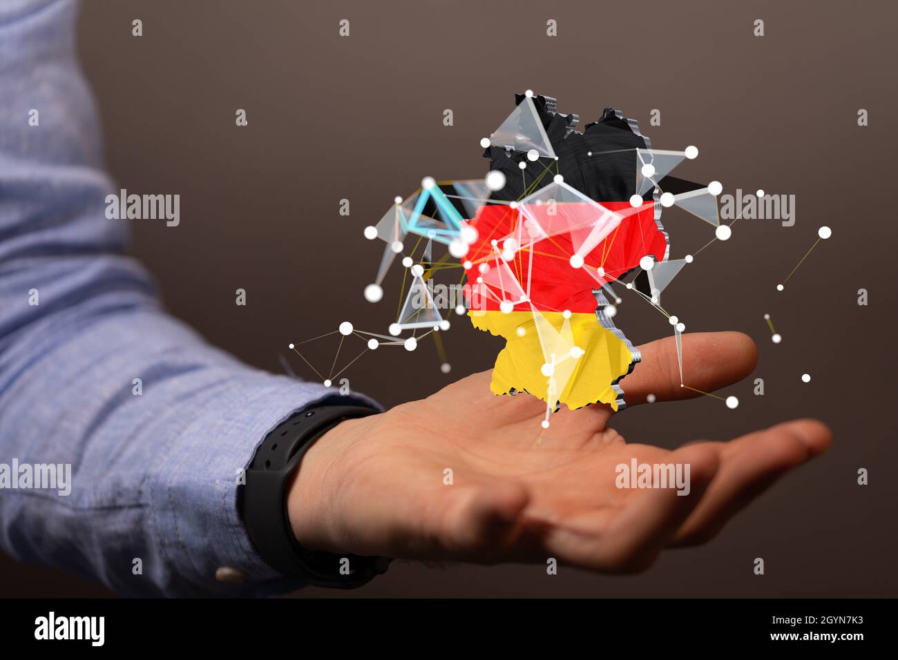 3D rendering of a digital german map with a national flag and ...