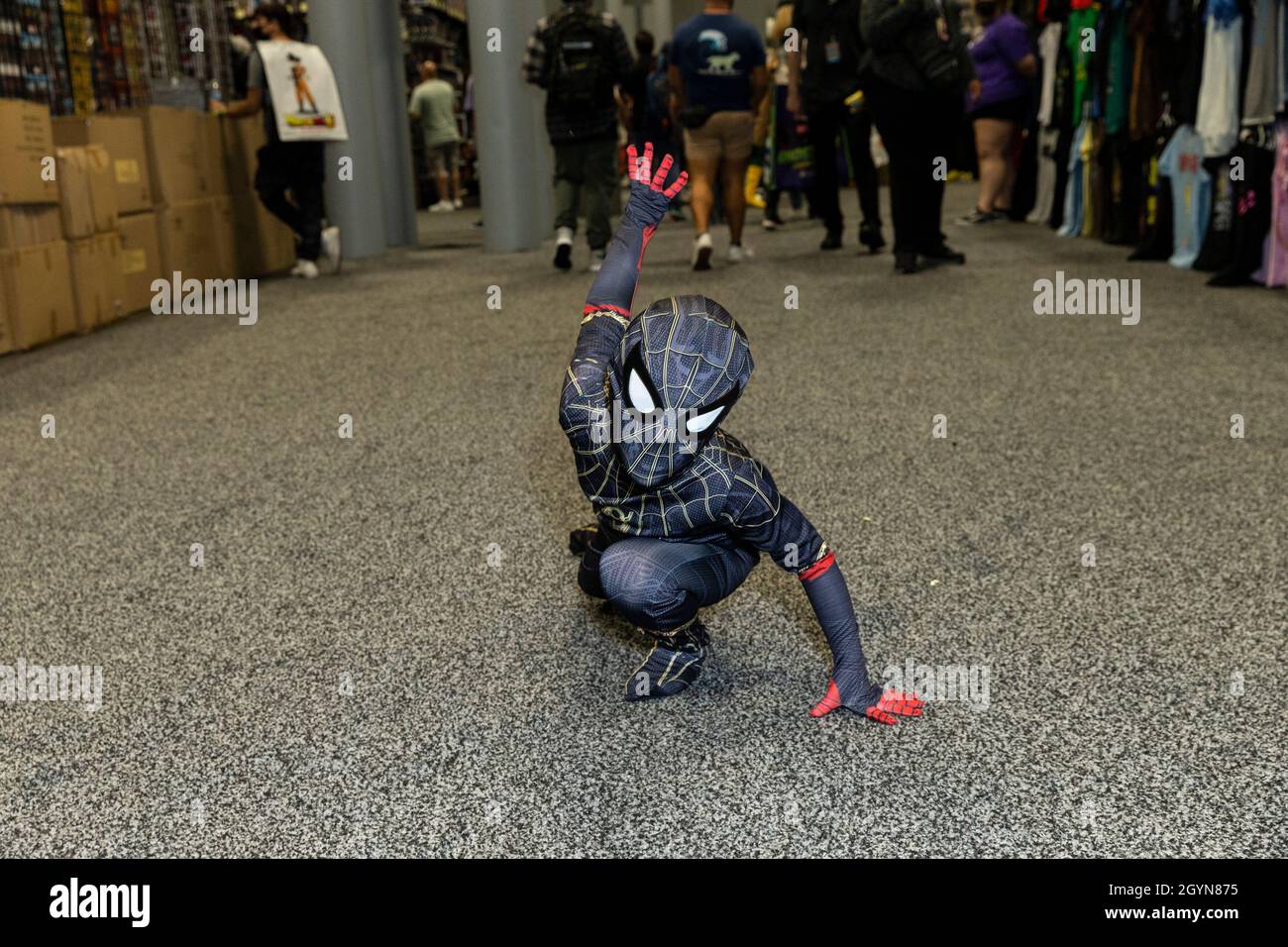 4-years old Arin from Suffolk County wearing Spiderman cosumer poses ...
