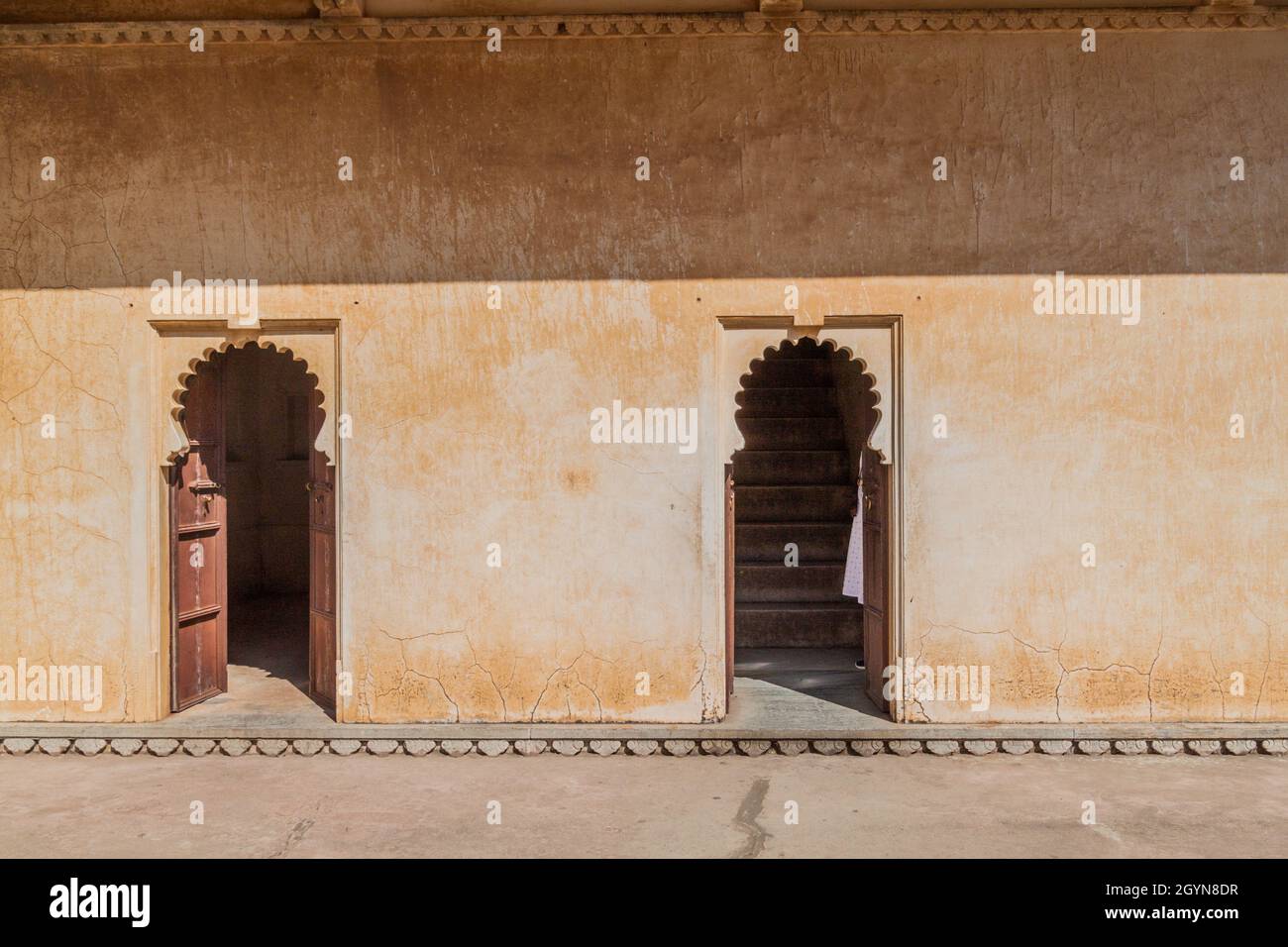 Doors at Badal Mahal palace at Kumbhalgarh fortress, Rajasthan state ...