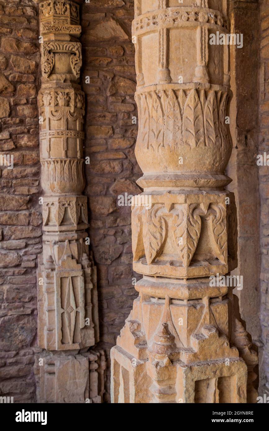 Carved columns of Kumbha Palace at Chittor Fort in Chittorgarh ...