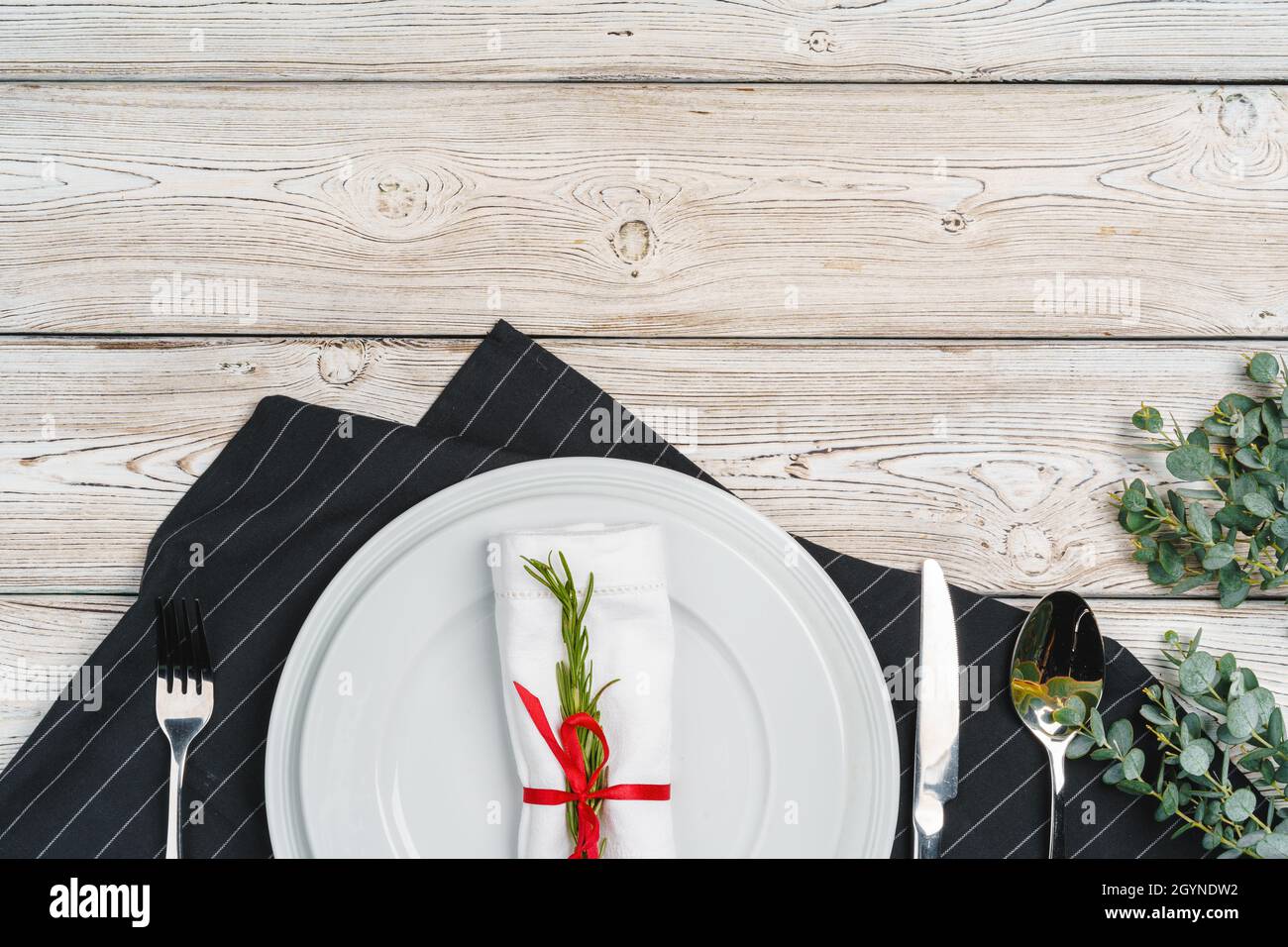 Elegant table setting with festive decor on wooden background Stock ...
