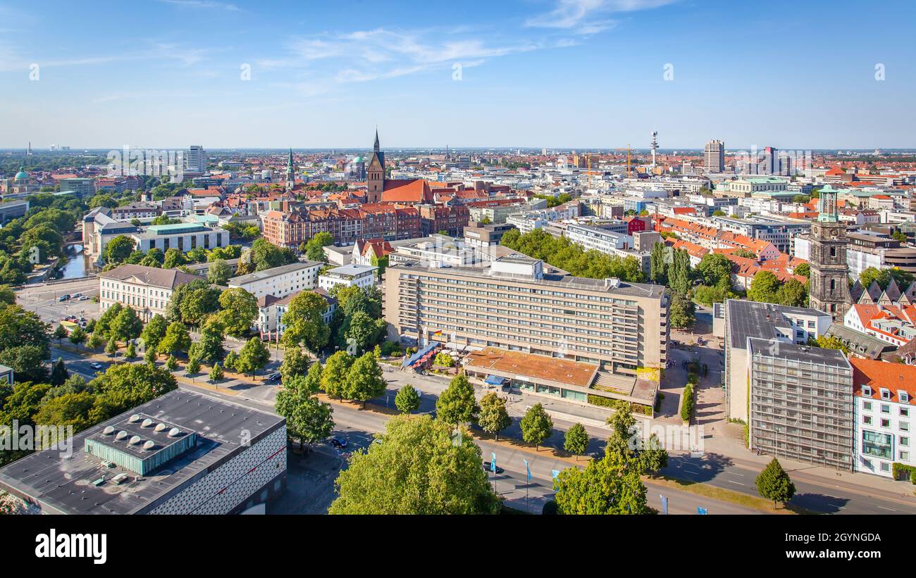 Panoramic view of Hanover, Germany. Cityscape from the top of the New ...