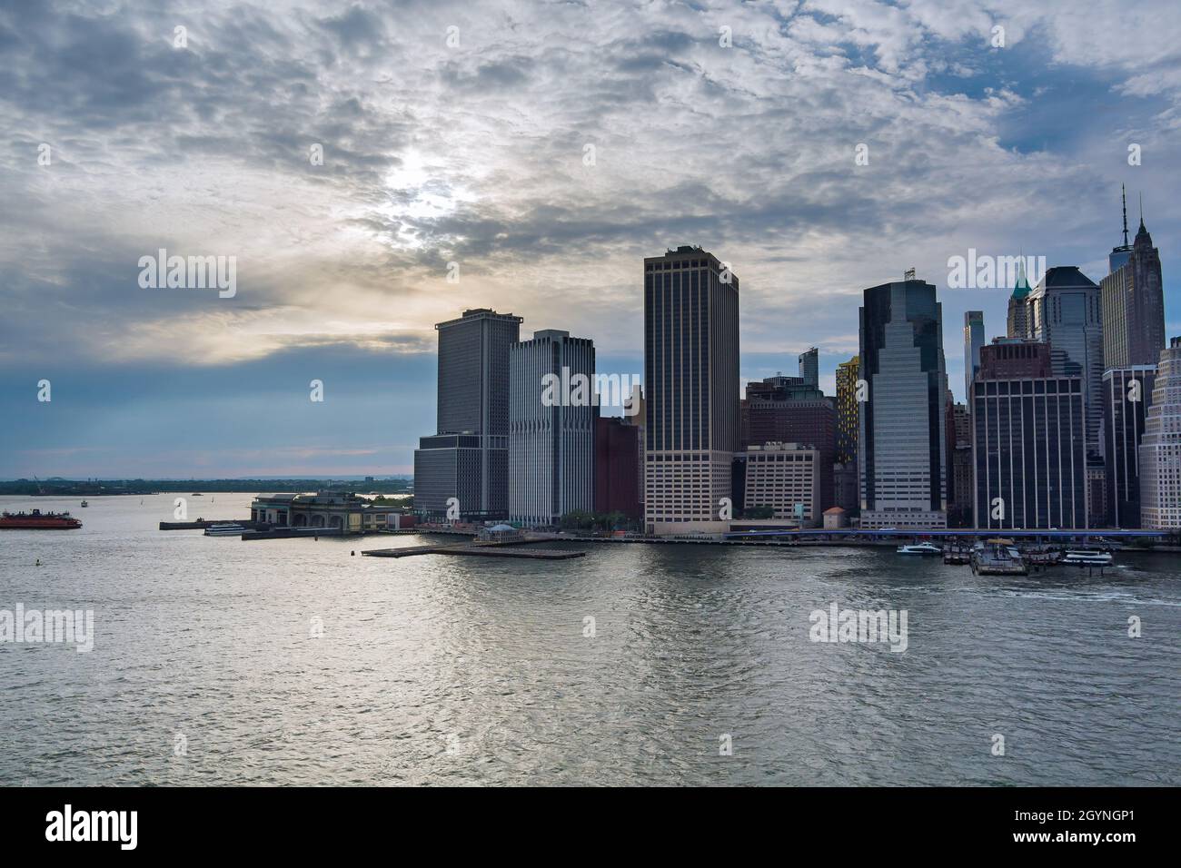 Aerial view the along NYC beautiful American heights in Manhattan ...