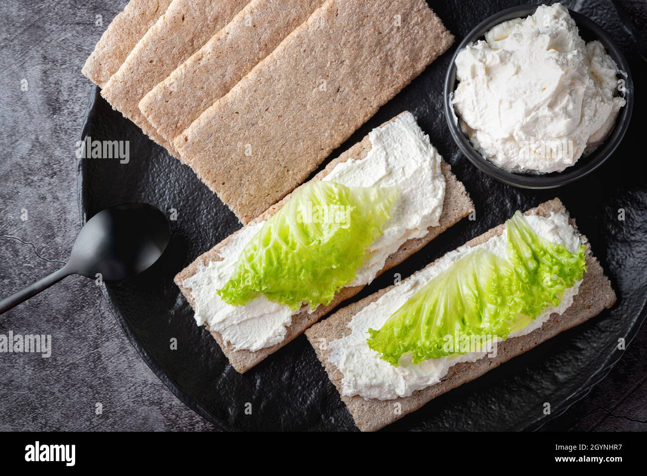 Curd sandwiches with fresh herbs.Concept proper snack Stock Photo - Alamy
