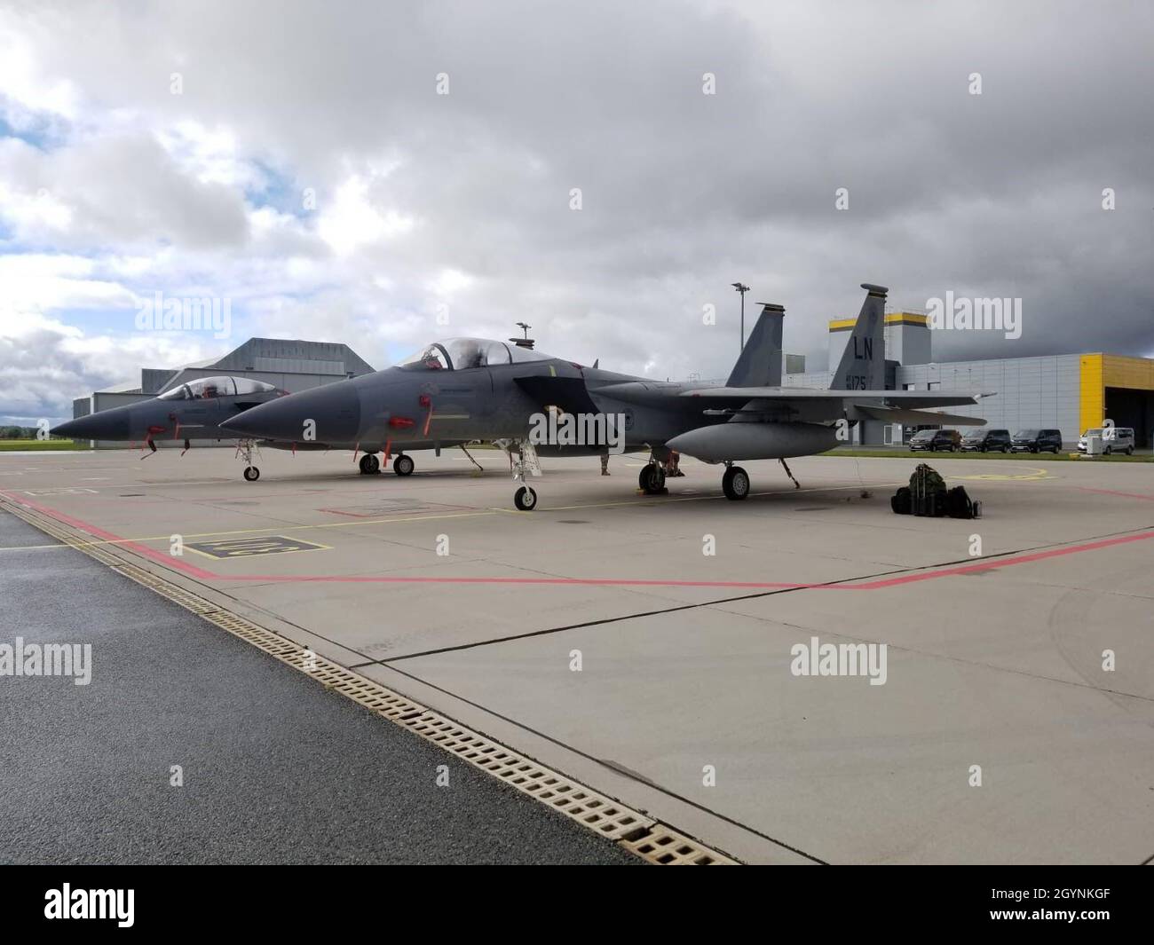 Two U.S. Air Force F-15 Eagle aircraft from Royal Air Force Lakenheath ...