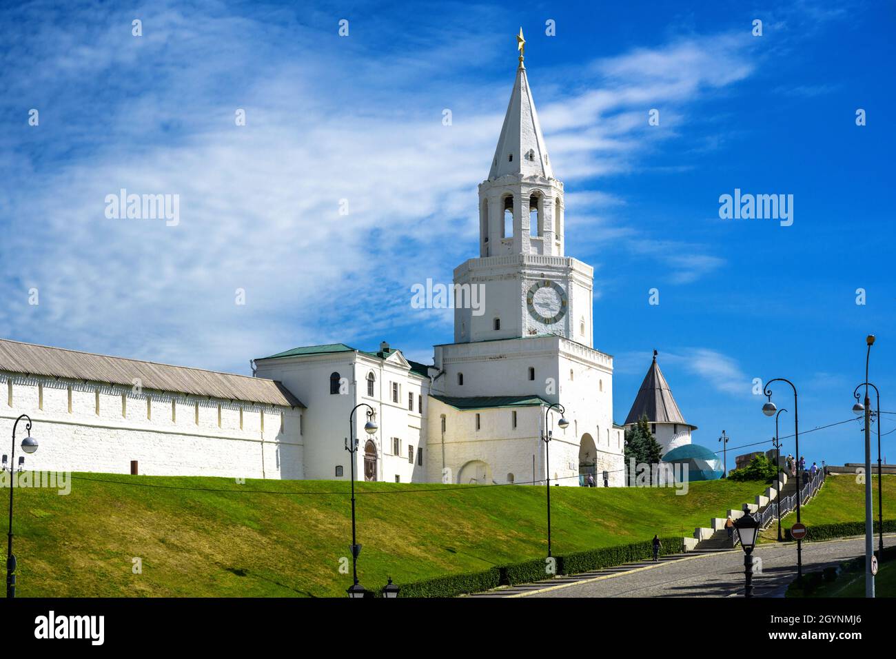 Kazan Kremlin in summer, Tatarstan, Russia. It is top landmark of Kazan. Scenery of white wall ...