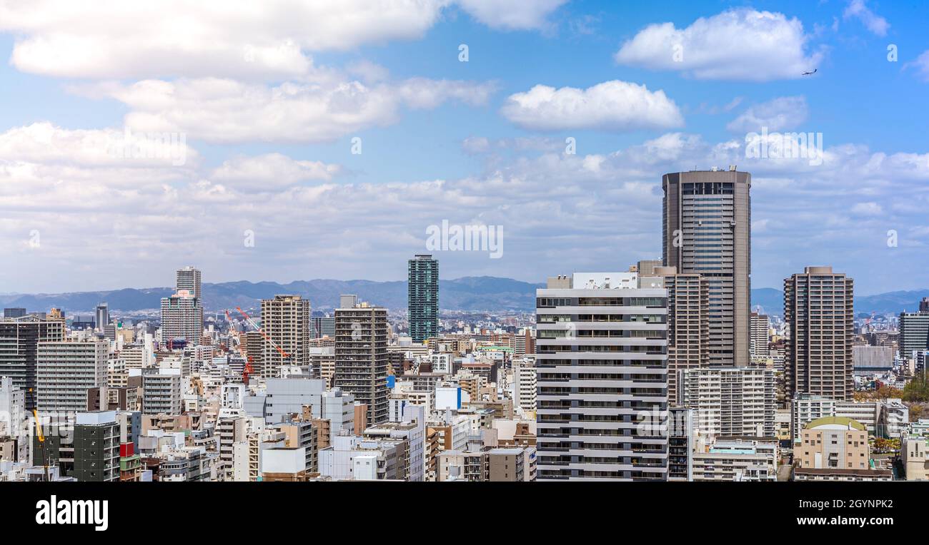 Aerial view of Osaka city from sky building. Bird eye view of cityscape ...