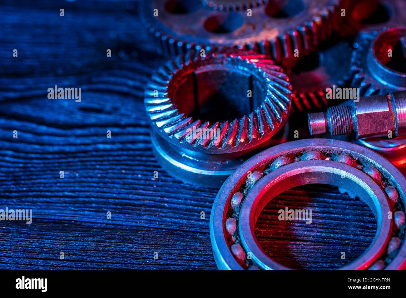 Gears. Machine part. Neon color Stock Photo - Alamy