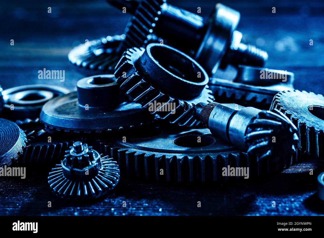 Gears. Machine part. Neon color Stock Photo - Alamy
