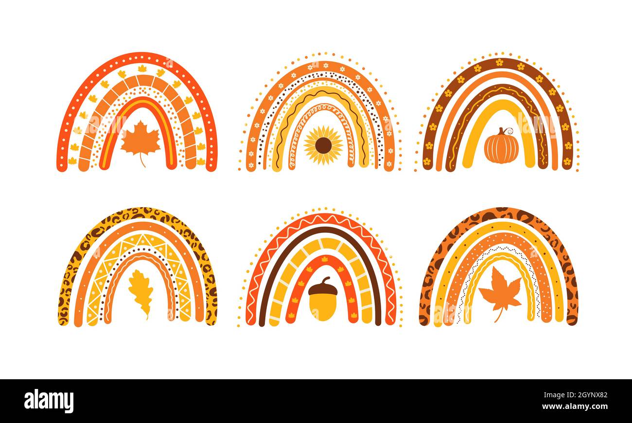 Fall rainbows bundle. Cute Autumn clipart. Vector template for banner ...