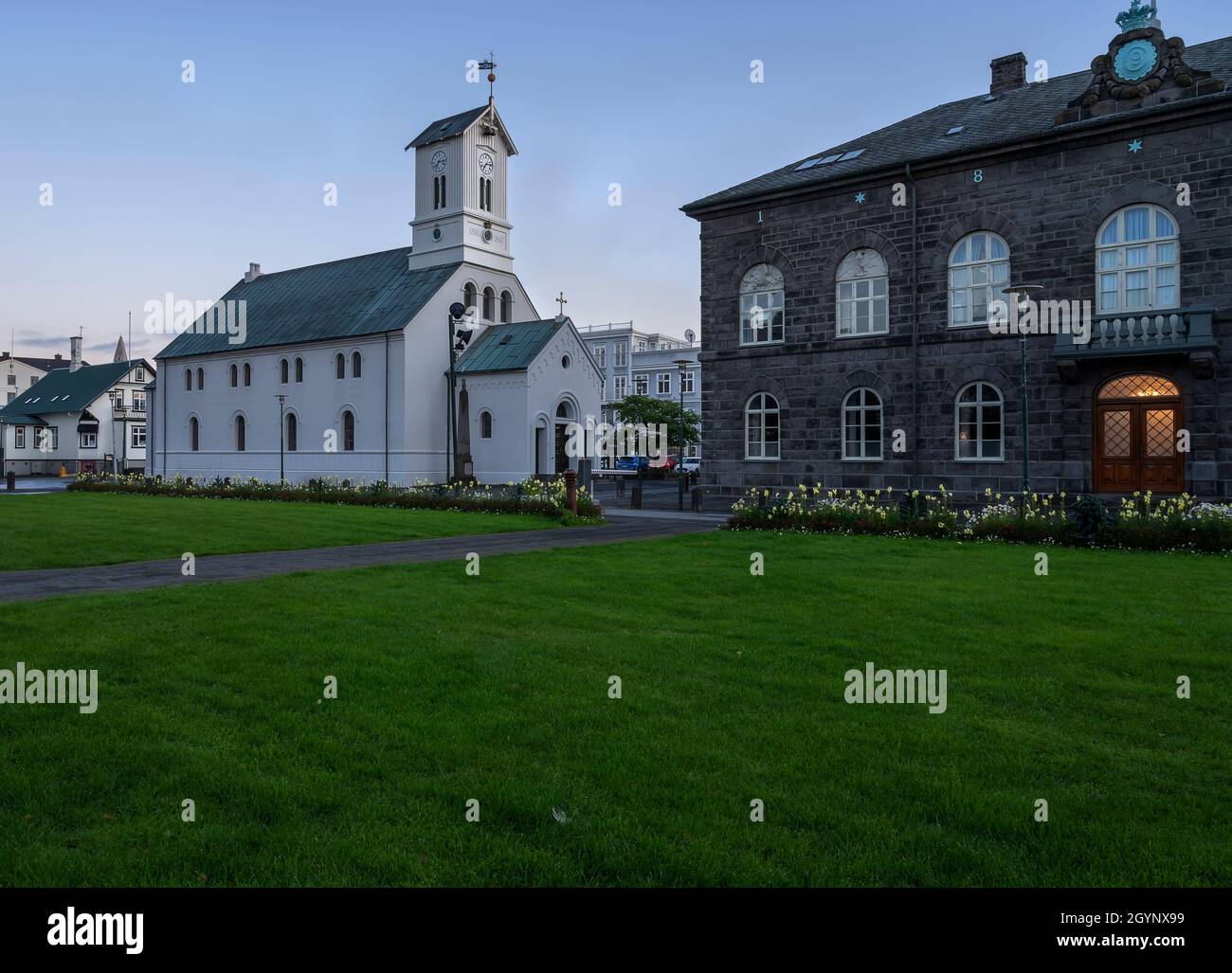 Domkirkjan (Lutheran Cathedral) and (Althingi) Parliament in Reykjavik ...