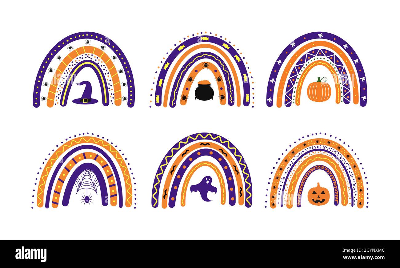 Halloween rainbows bundle. Cute Halloween clipart. Vector template for ...