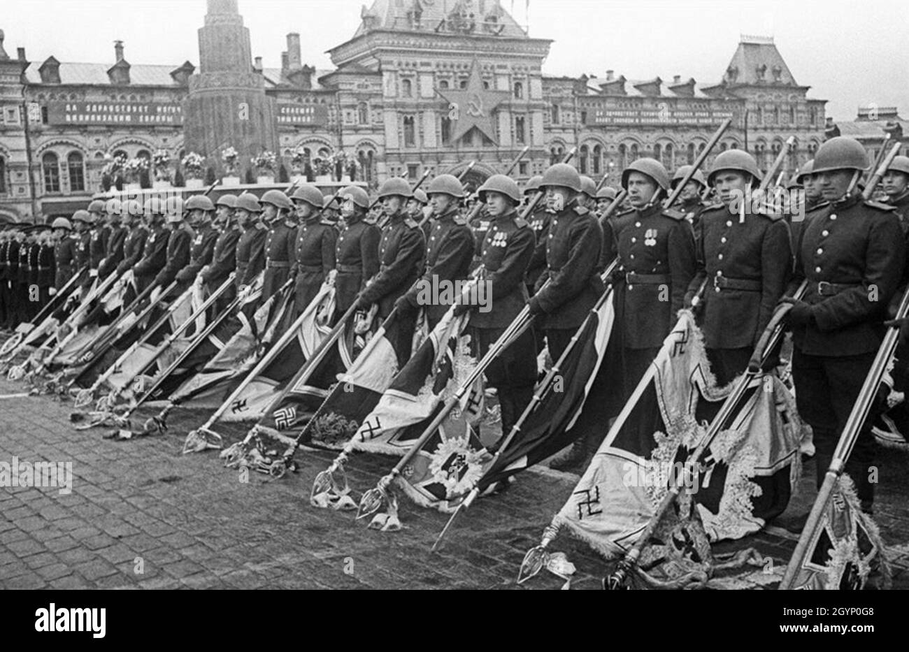 Red Army soldiers throwing Third Reich standards in front of Lenin’s ...