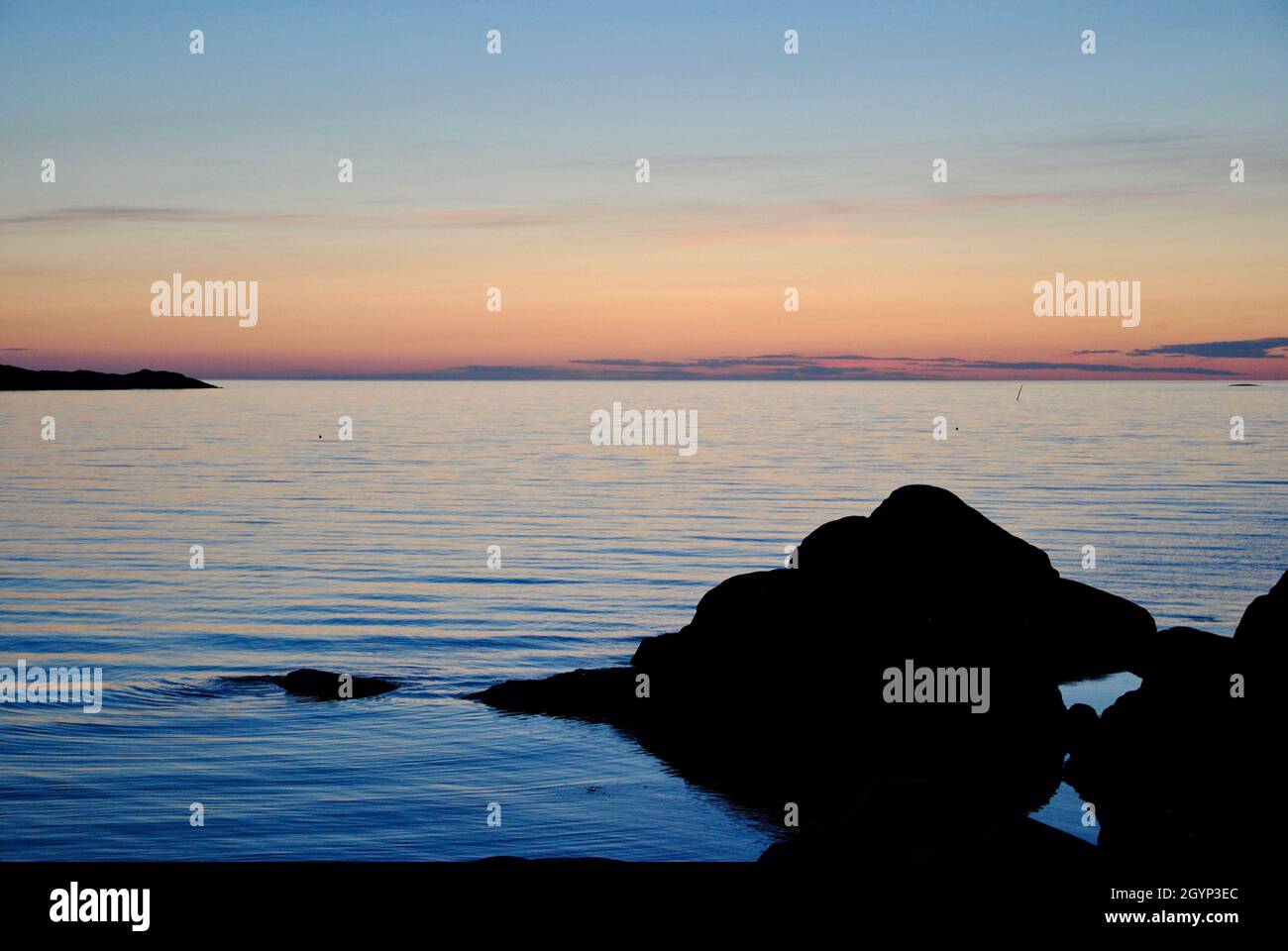 Moment after sunset on island in Fjällbacka archipelago on the western ...