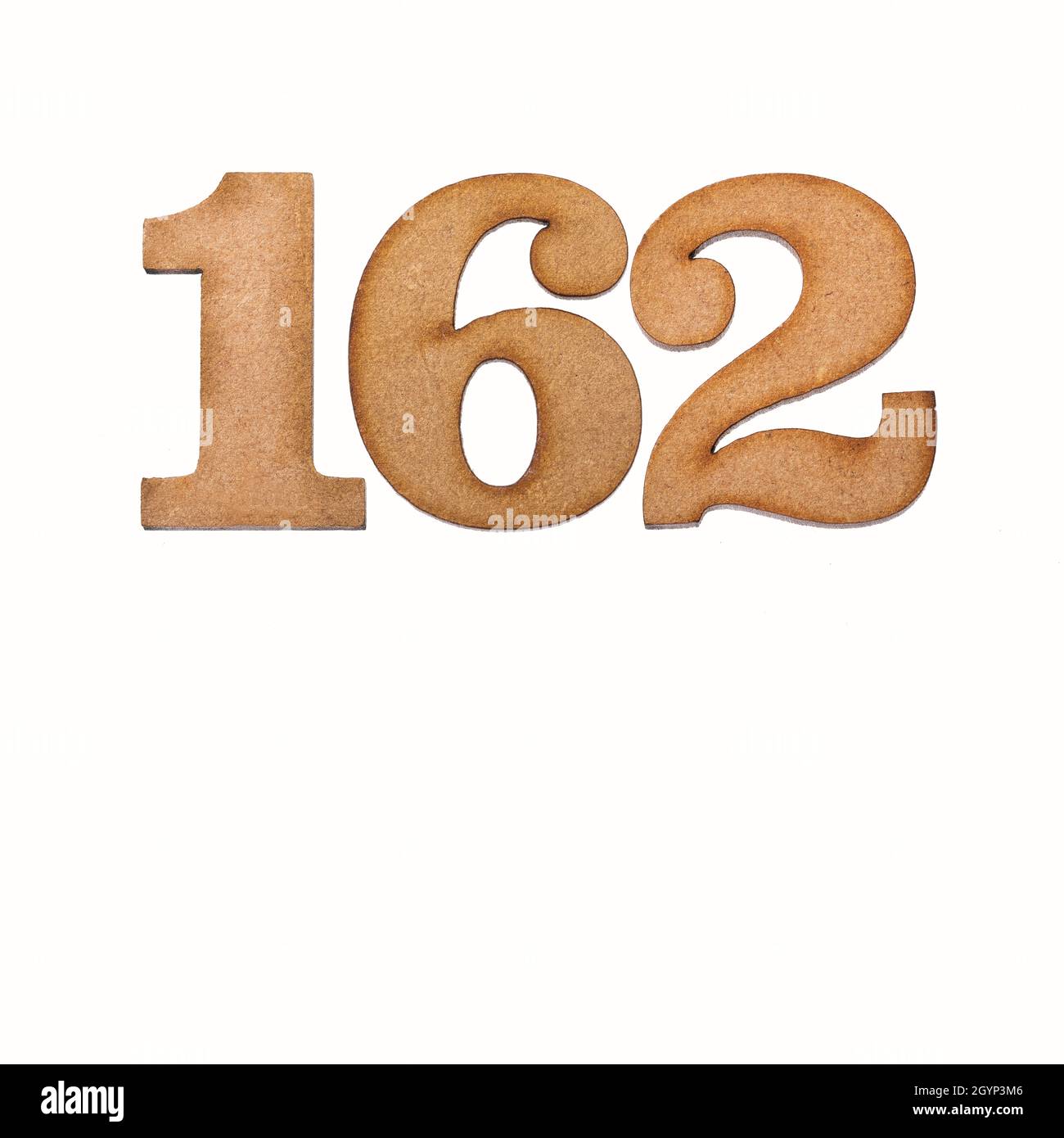 Number 162 in wood, isolated on white background Stock Photo - Alamy