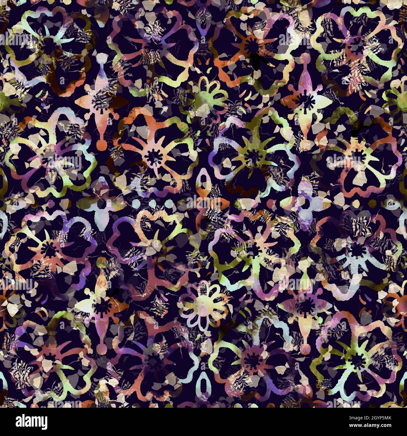Exotic multicoloured boho floral camouflage scatter print. Seamless ...