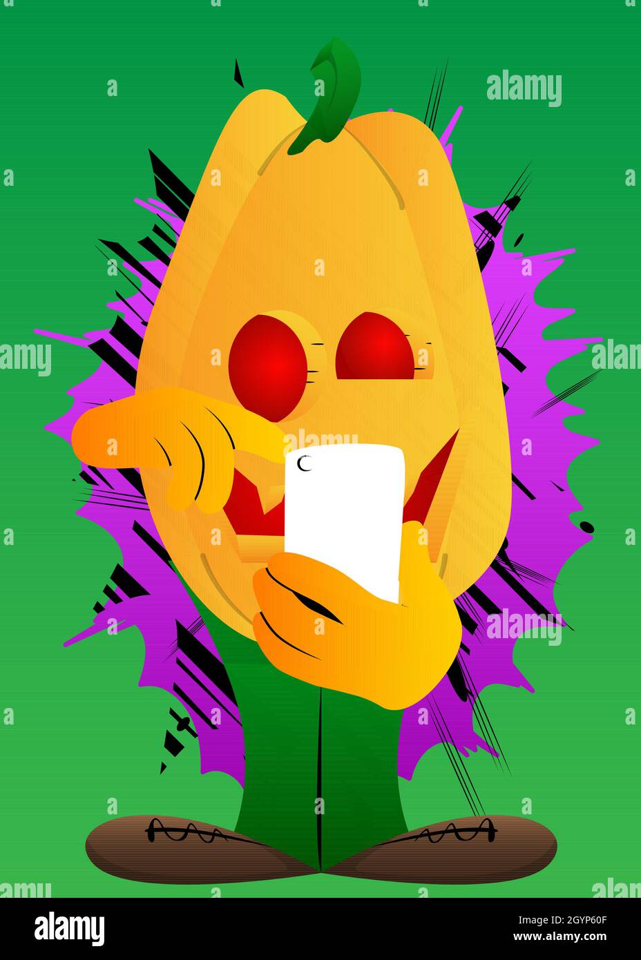Decorative pumpkin for Halloween using a mobile phone as a cartoon ...