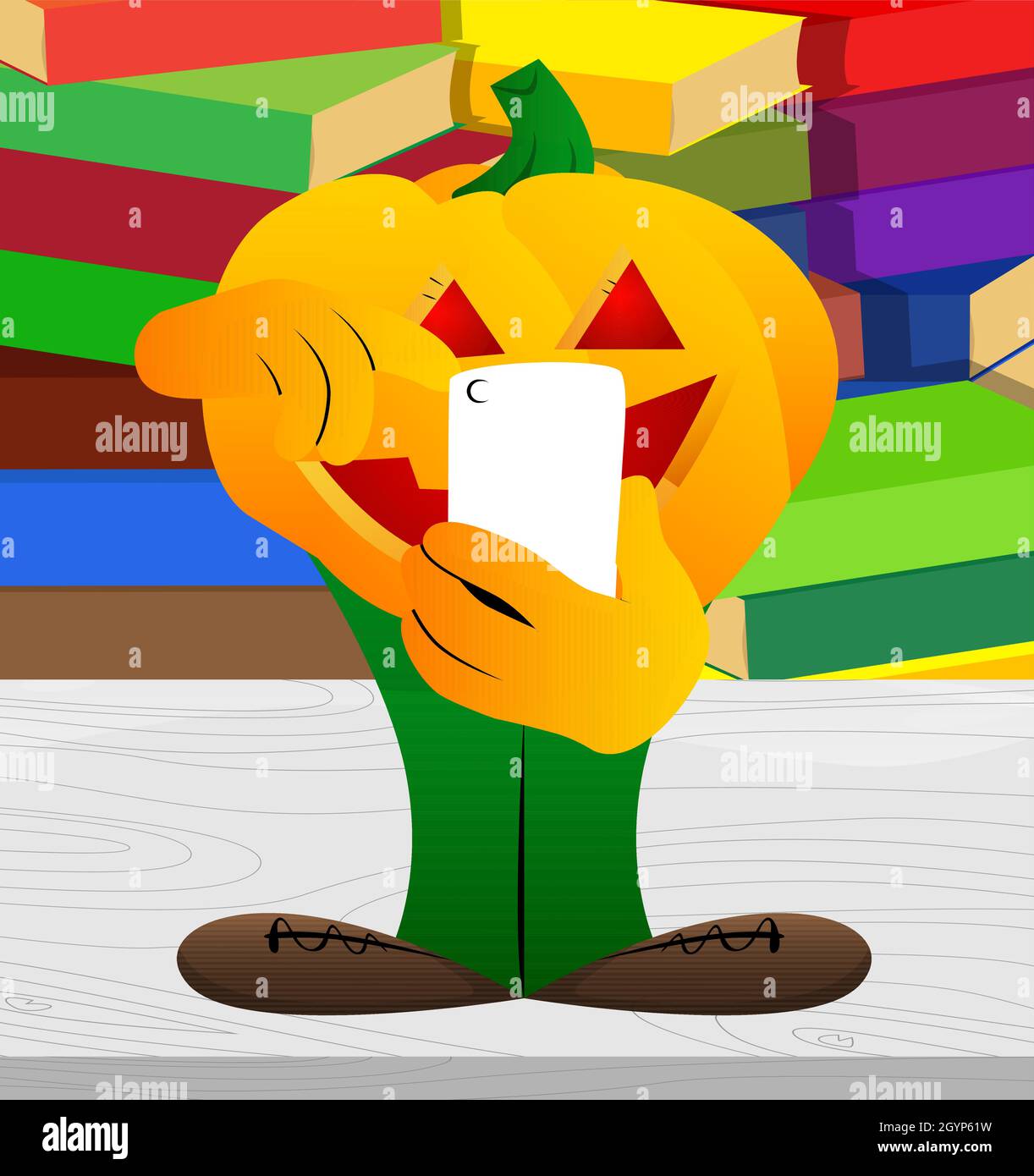 Decorative pumpkin for Halloween using a mobile phone as a cartoon ...