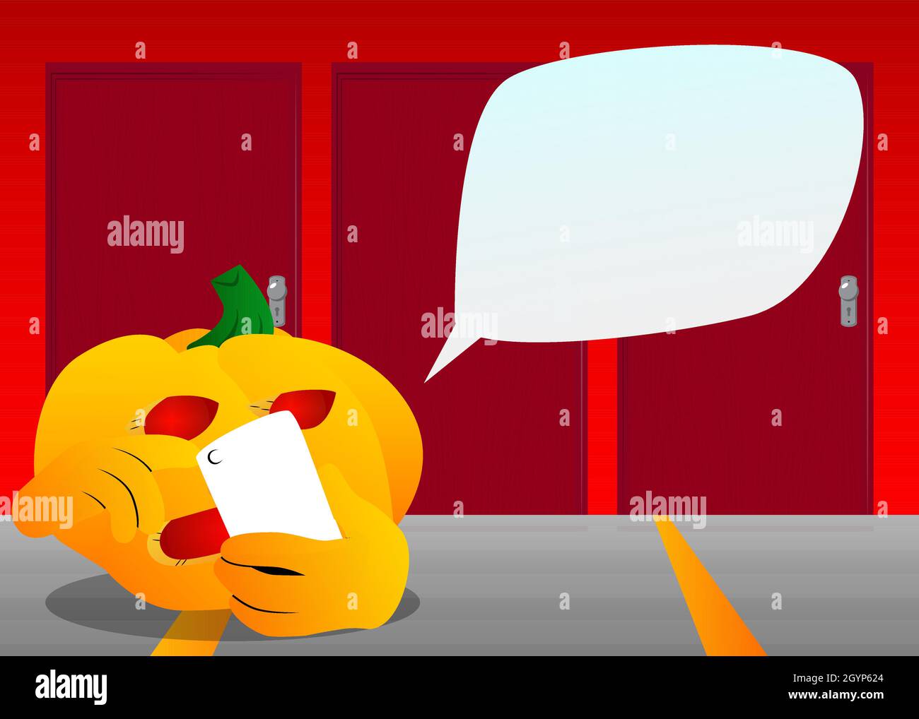 Decorative pumpkin for Halloween using a mobile phone as a cartoon ...