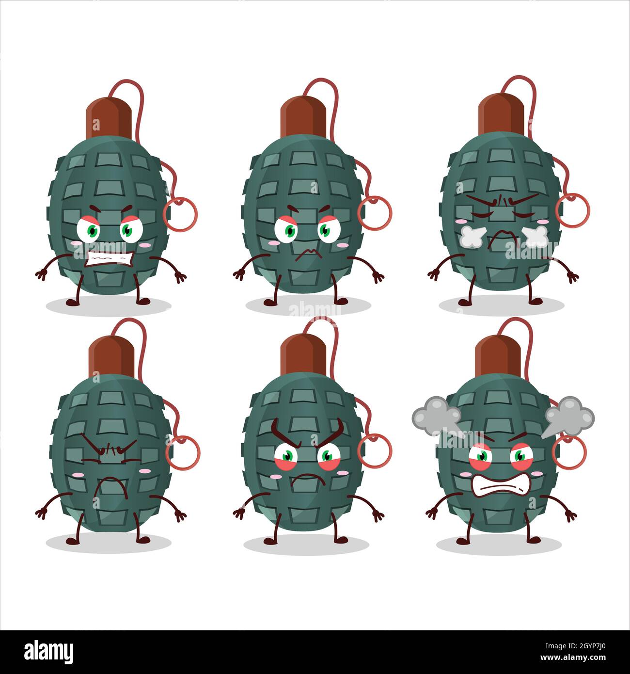 Granade firecracker cartoon character with various angry expressions ...