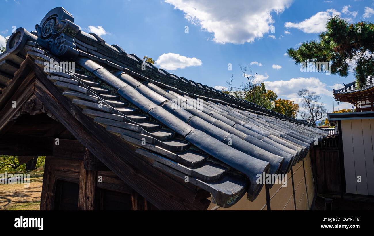 Beautiful rooftop house at traditional garden under green trees at ...