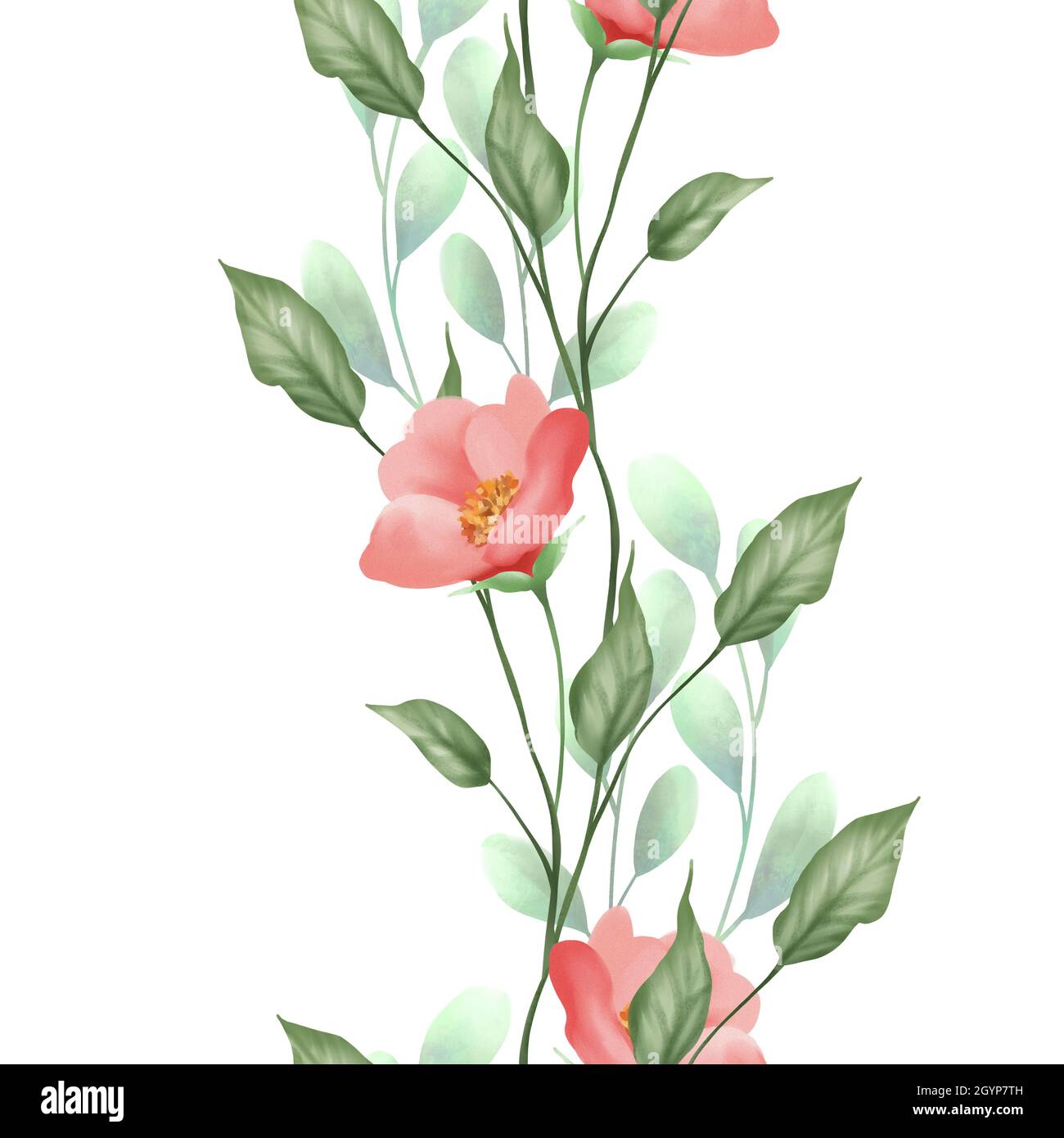 Delicate floral pattern. Seamless border in watercolor style Stock ...