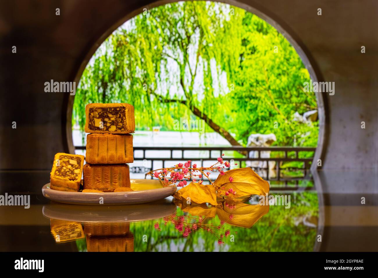 Moon cake with pretty background, a traditional food, cuisine, or snack ...