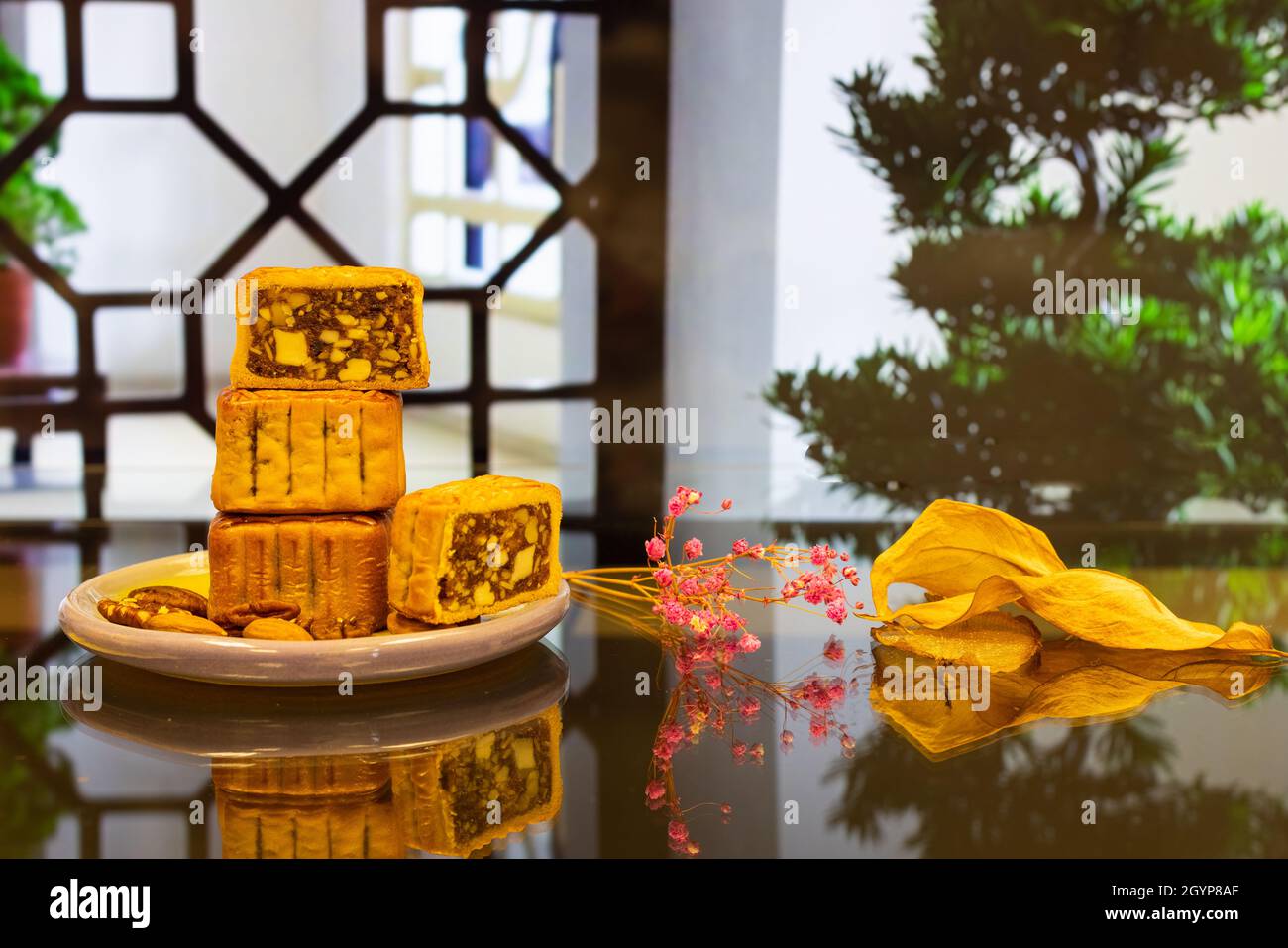 Moon cake with pretty background, a traditional food, cuisine, or snack ...