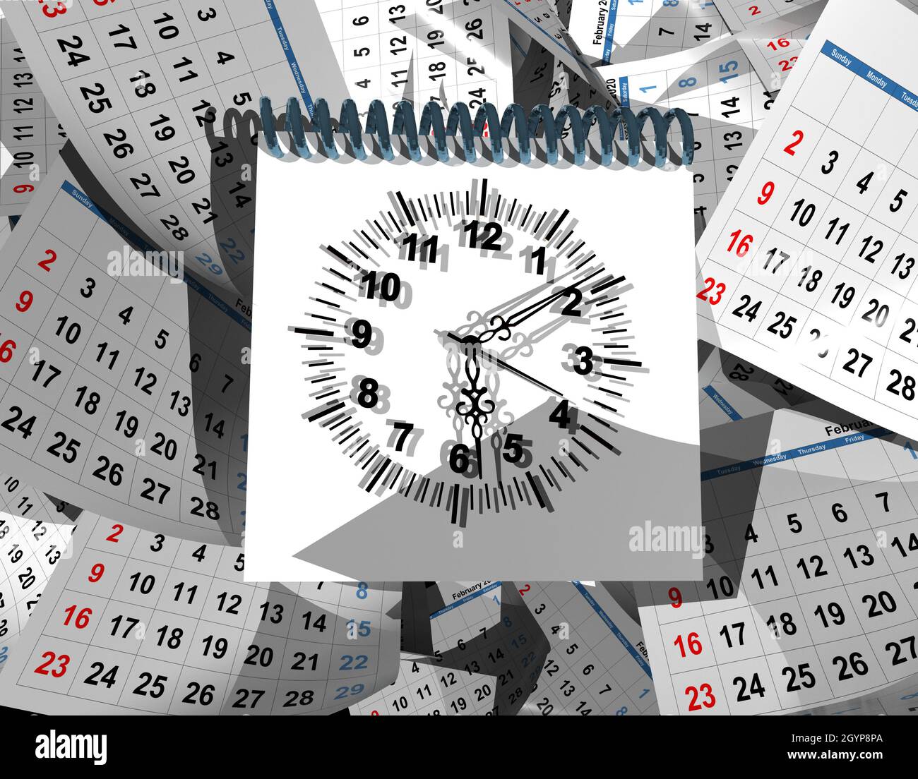 calendar months time clock many pages and clock pointers on it for ...