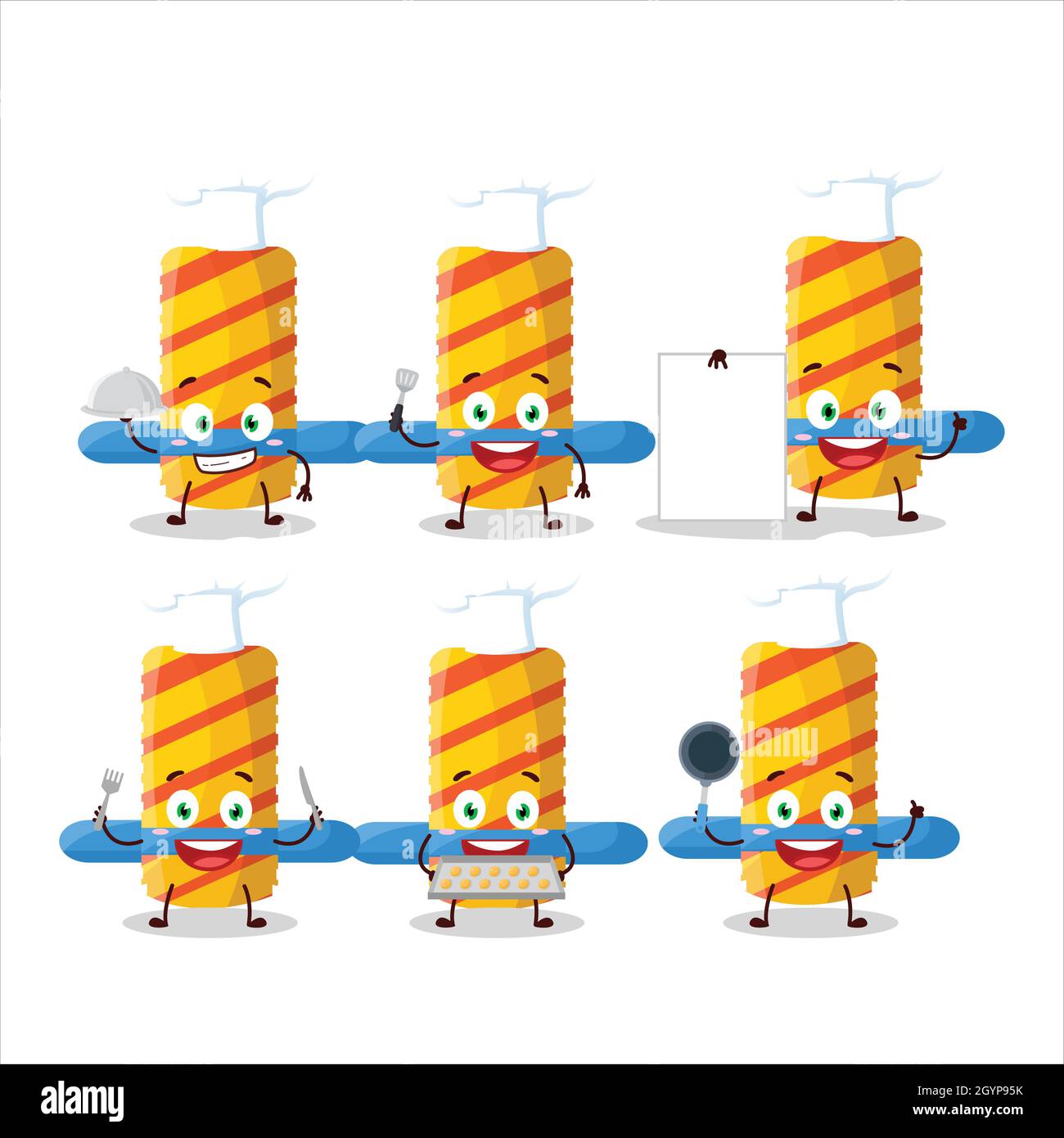 Cartoon character of firework spinner with various chef emoticons ...
