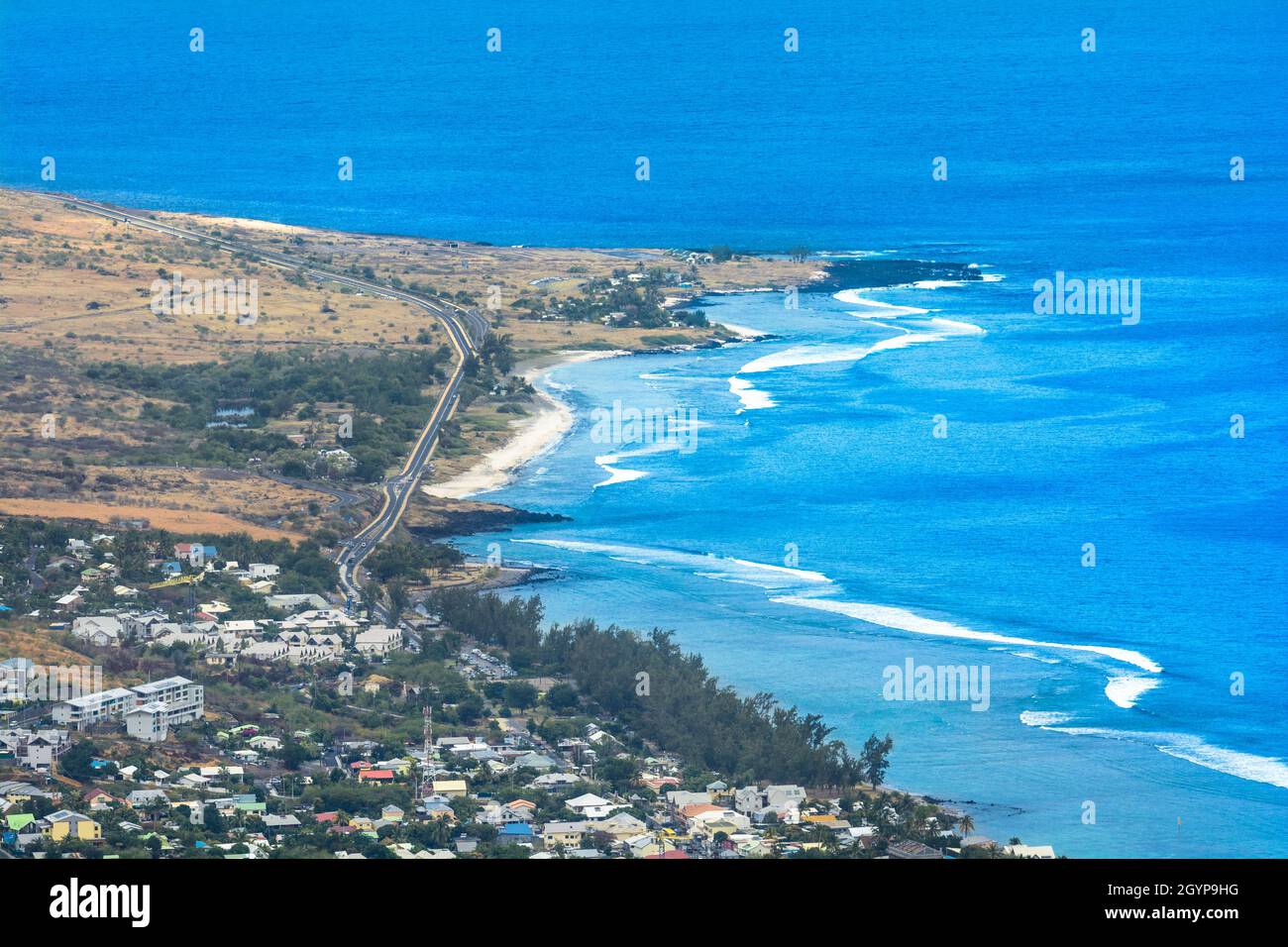 Aerial view of Saint Leu at Reunion Island during a sunny day Stock ...