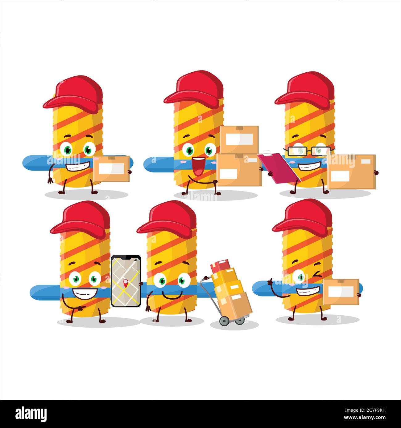 Cartoon character design of firework spinner working as a courier ...