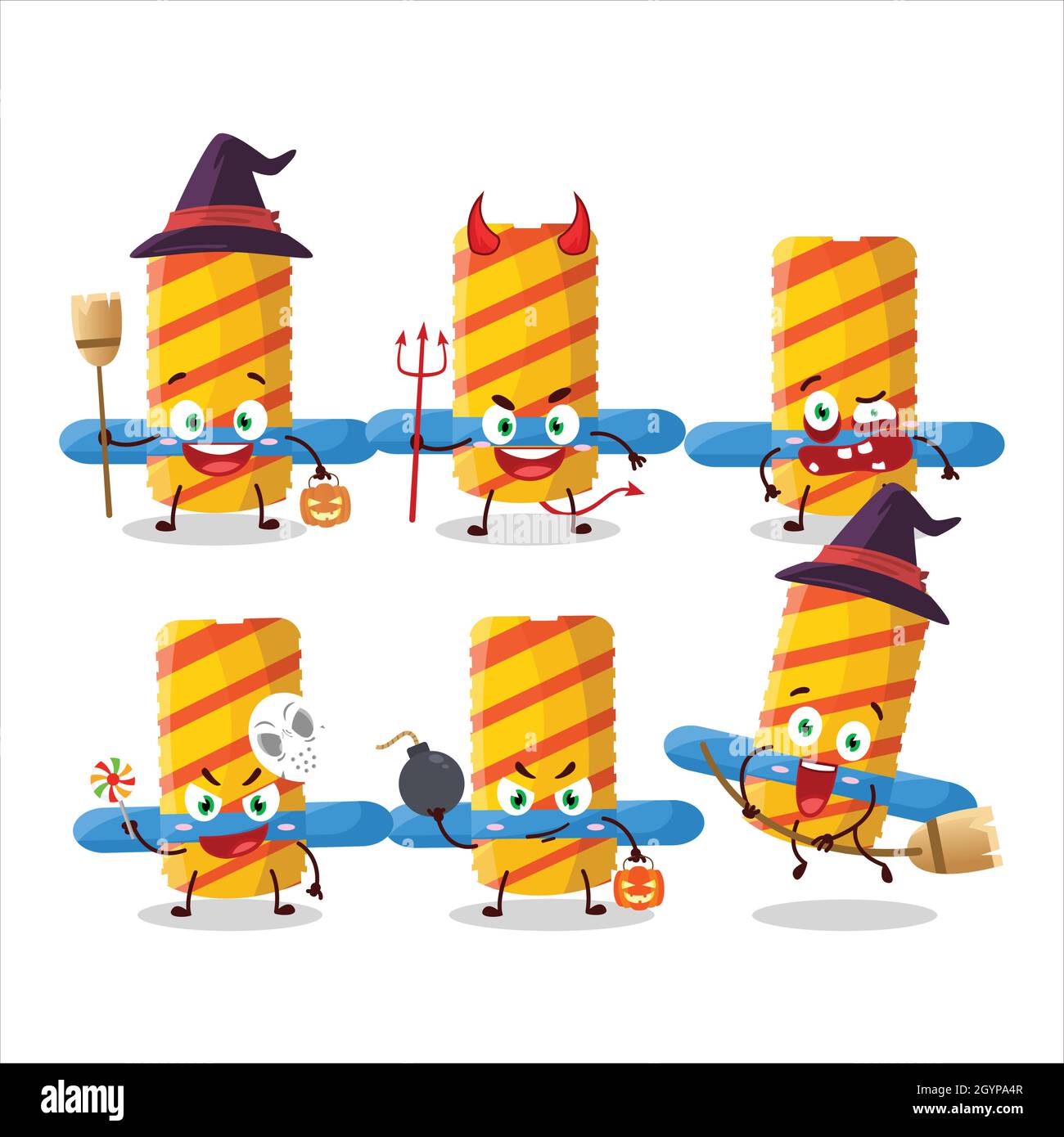 Halloween expression emoticons with cartoon character of firework ...