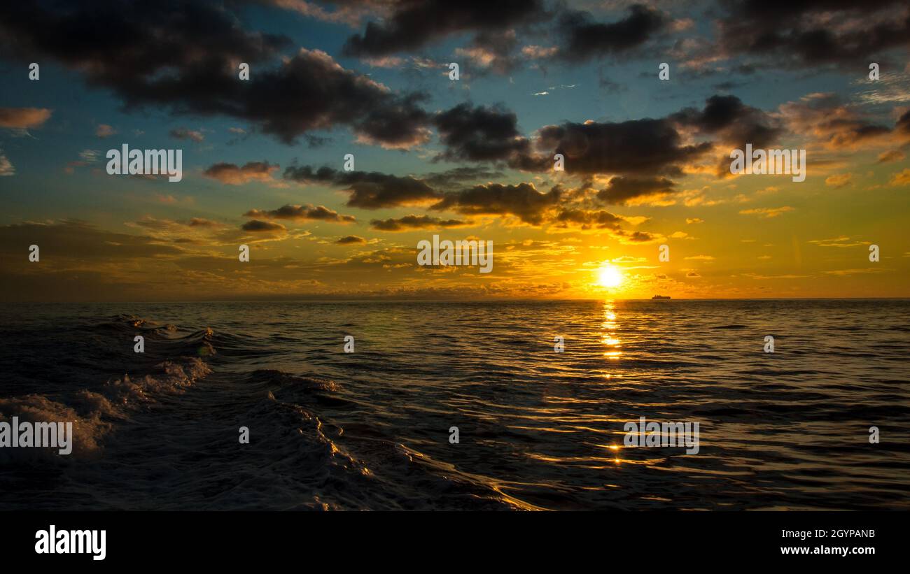 Sunset colours off the island, Reunion Island Stock Photo - Alamy