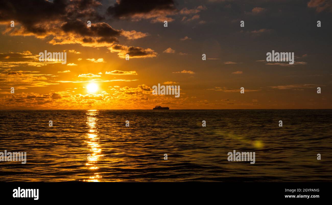 Sunset colours off the island, Reunion Island Stock Photo - Alamy