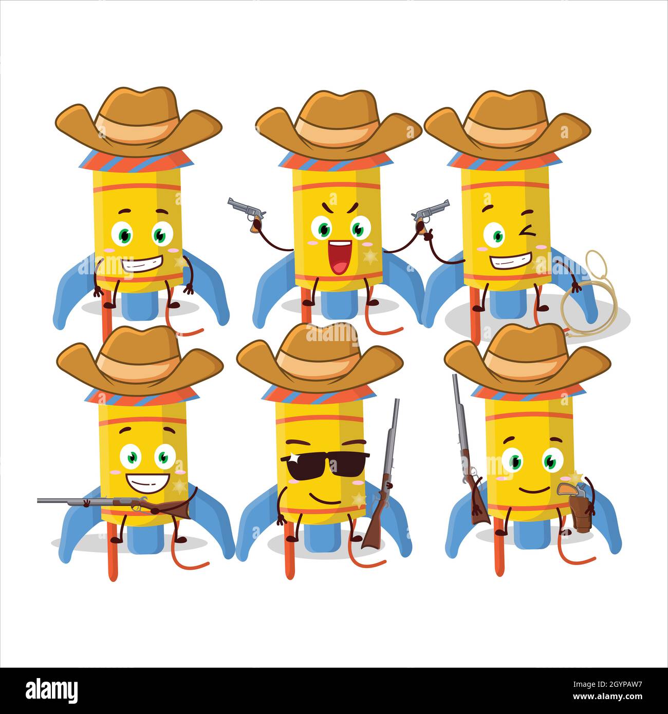 Cool cowboy firework rocket festival cartoon character with a cute hat ...