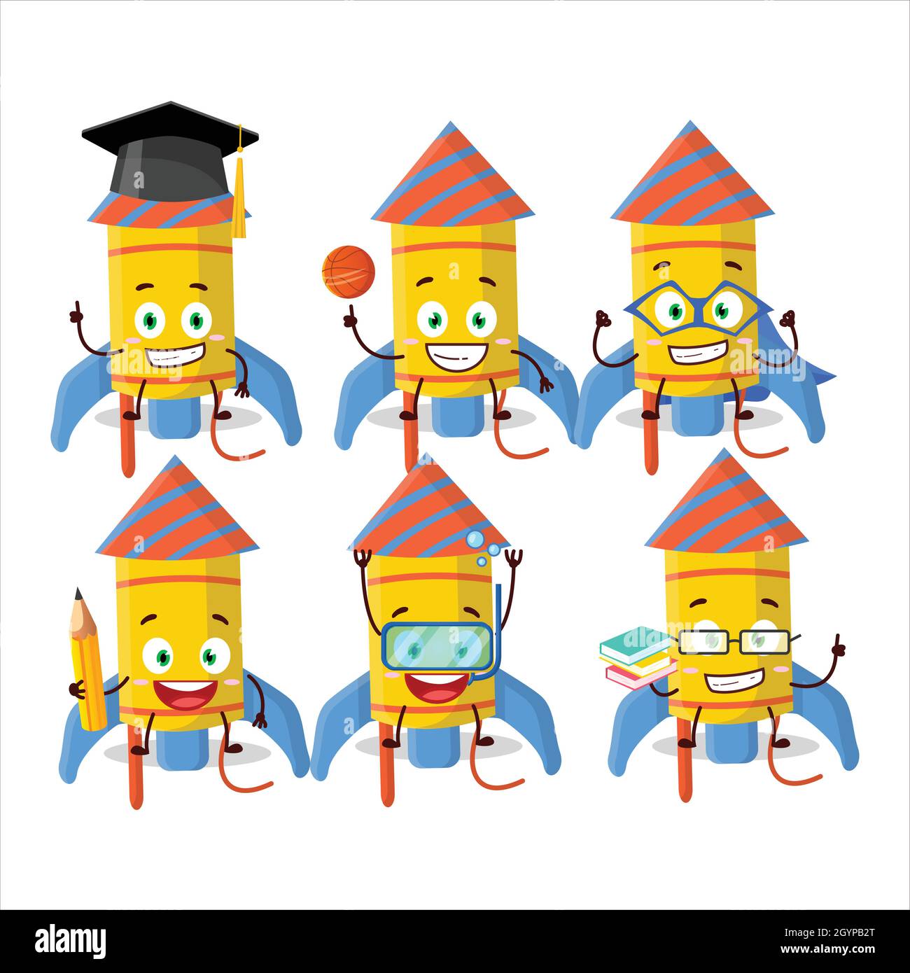 School student of firework rocket festival cartoon character with ...